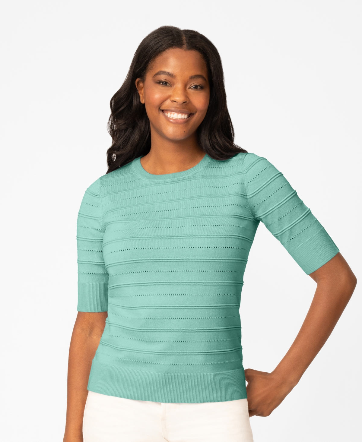 Click here for Melissa Paige Petite Ottoman Stitch Elbow-Sleeve C... prices