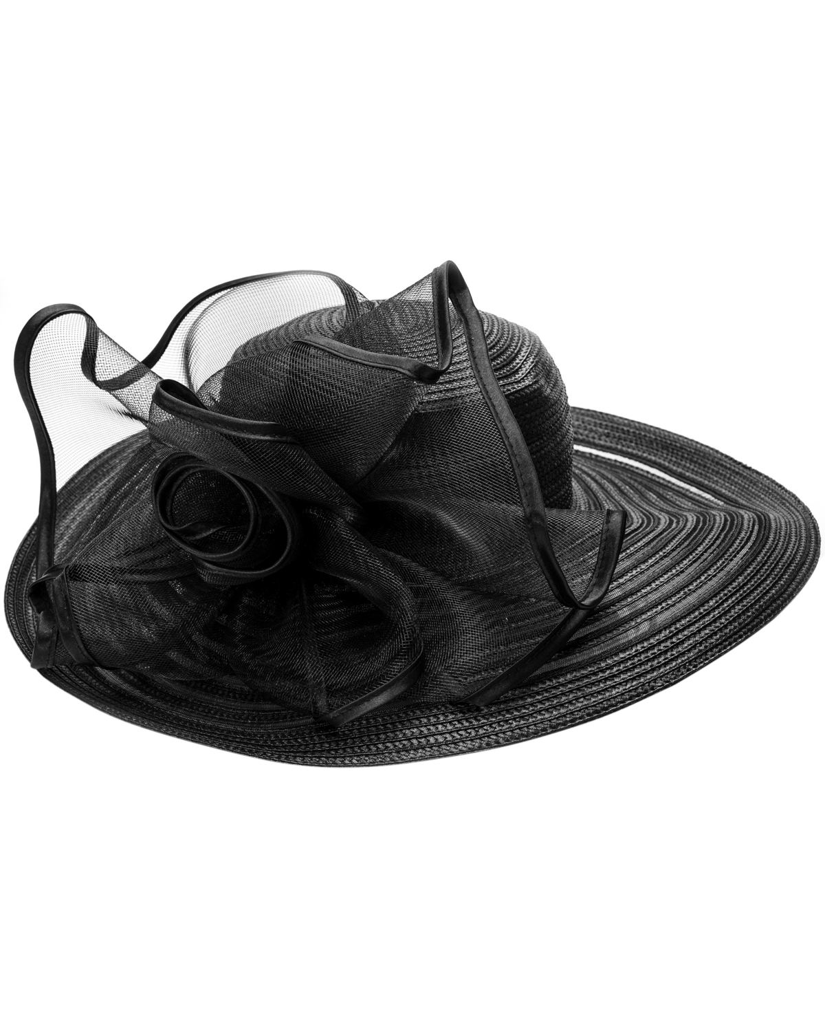 Click here for August Hats Sheer Widebrim Rosette Hat - Black prices