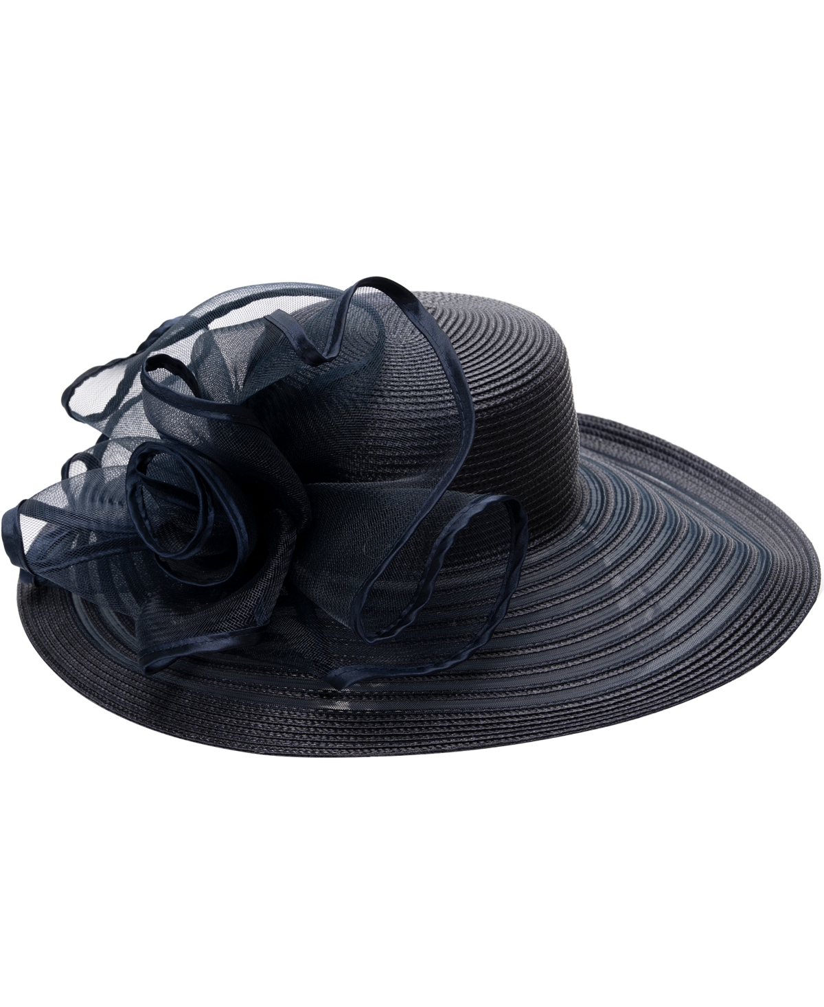 Click here for August Hats Sheer Widebrim Rosette Hat - Navy prices