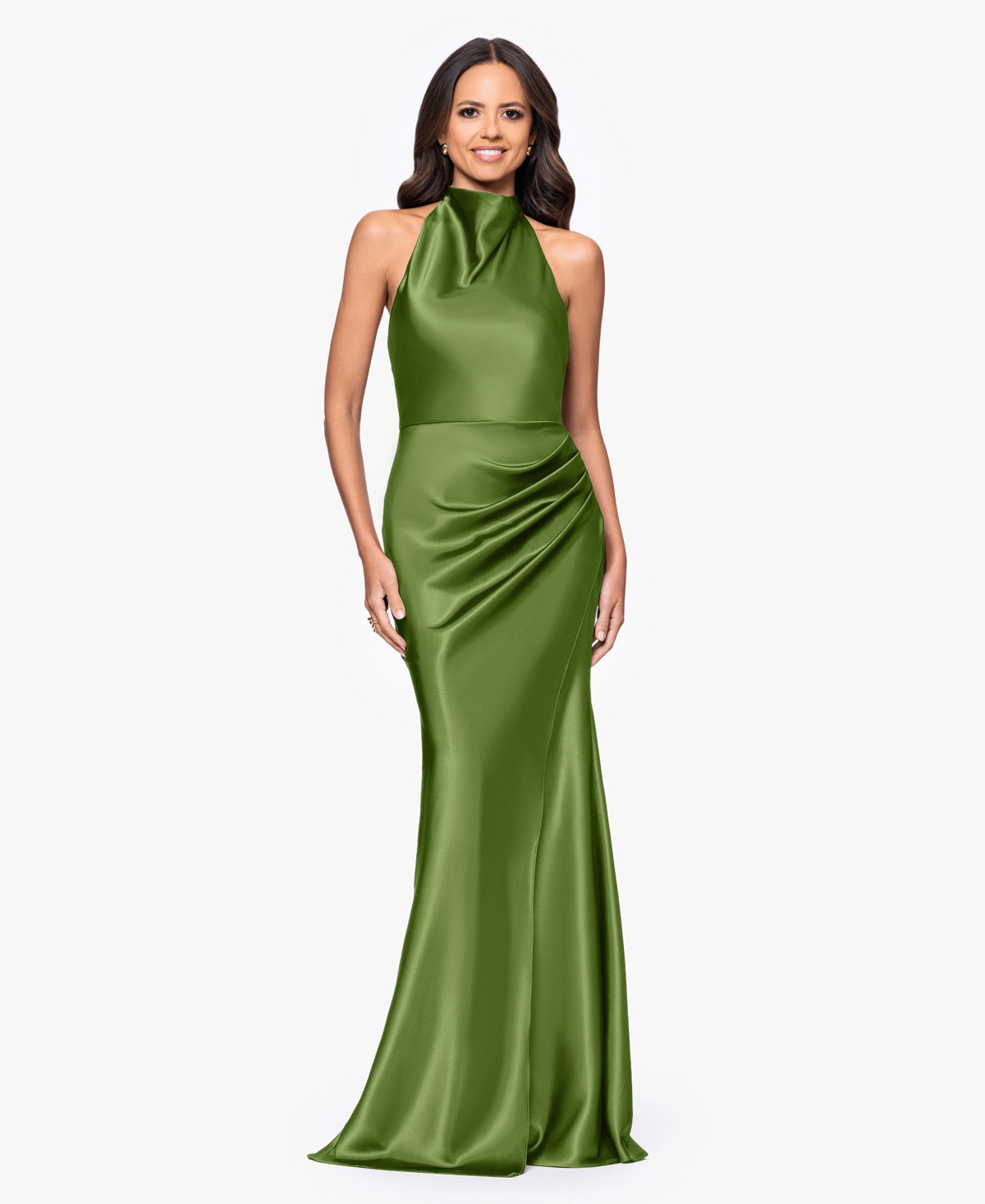 Click here for Betsy & Adam Petite Long Halter Dress - Moss prices