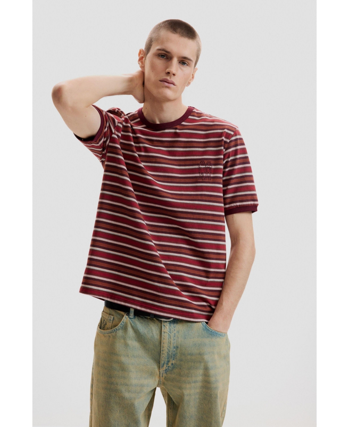 Click here for Desigual Mens Striped knit T-shirt - Burgundy prices