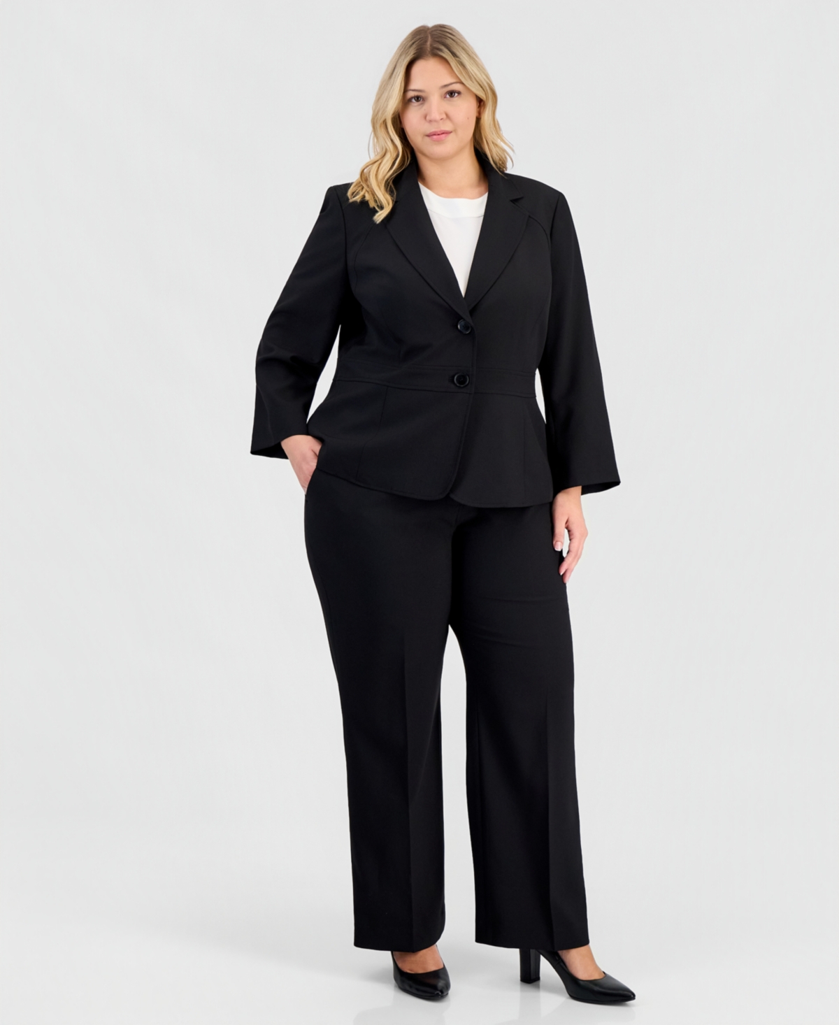 Click here for Le Suit Plus Size Two-Button Waist-Inset Pantsuit... prices