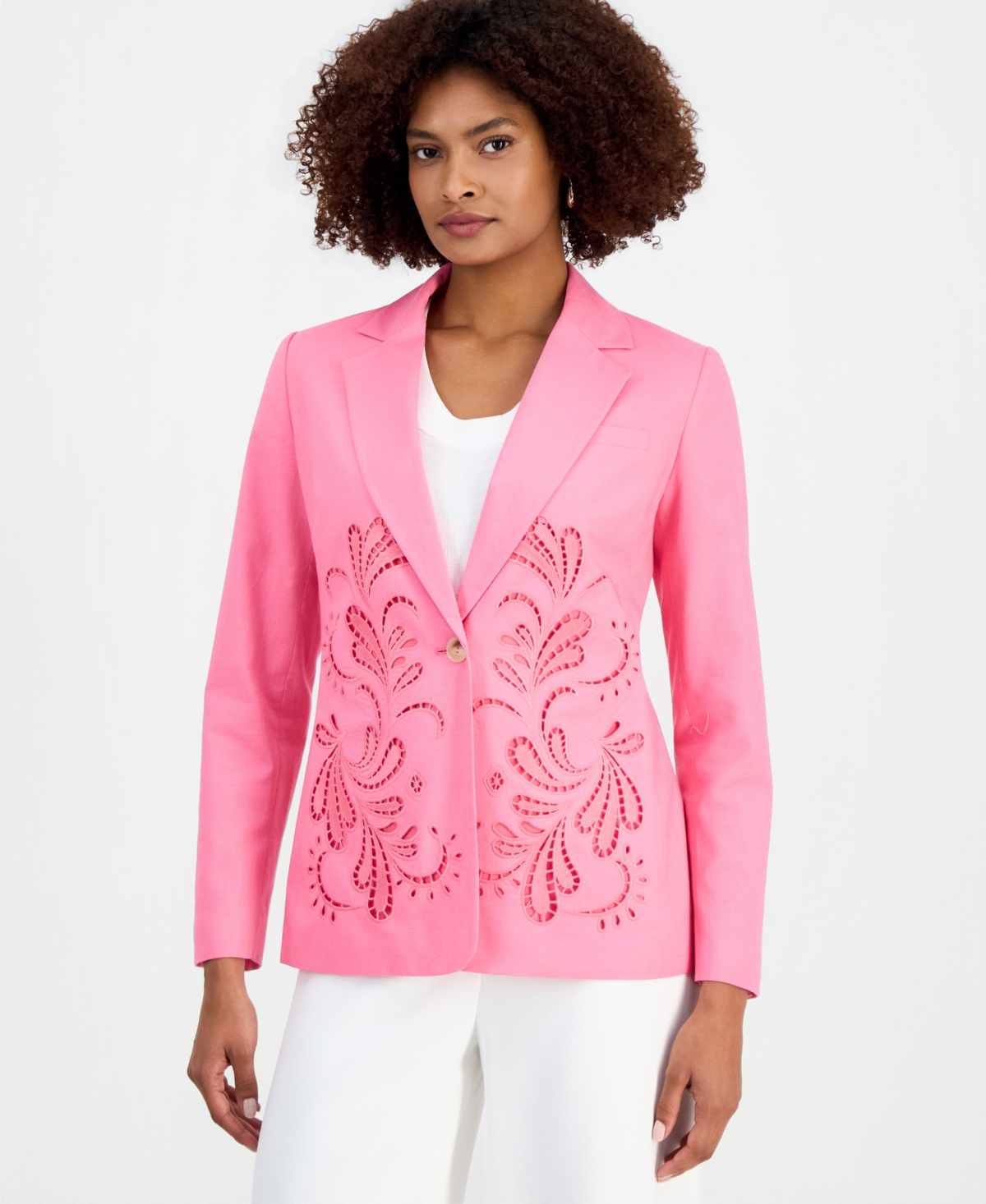 Click here for T Tahari Womens Embroidered One-Button Jacket - Pa... prices