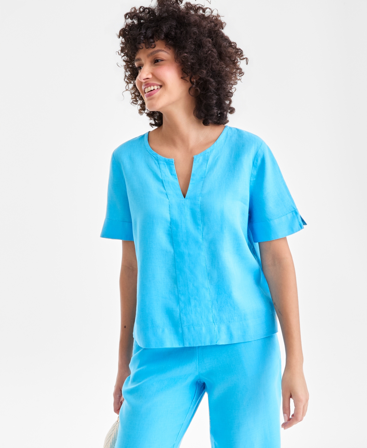 Click here for Charter Club Womens Split-Neck 100 Linen Top  Excl... prices