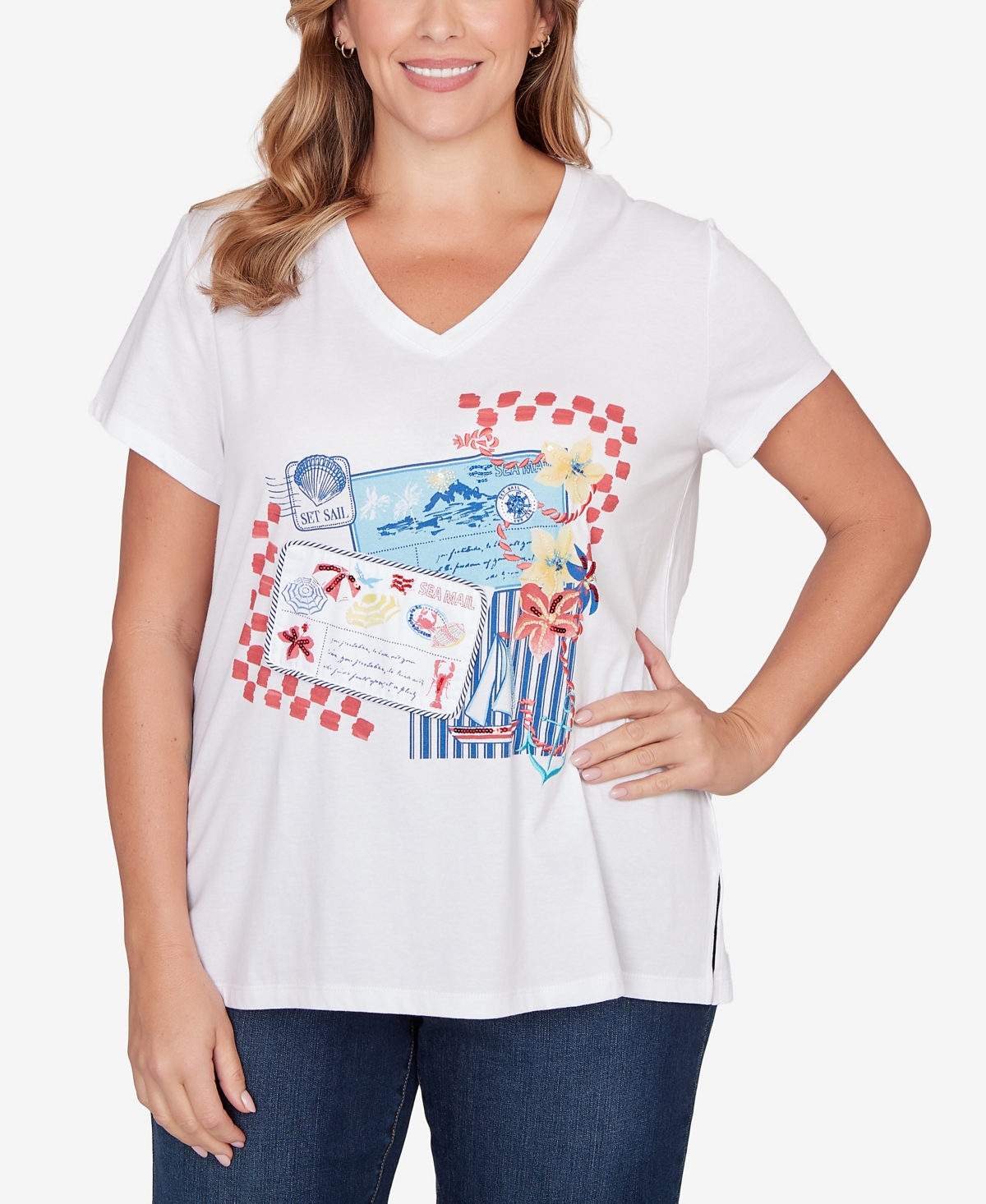 Click here for Ruby Rd. Plus Size Embellished Postcard Graphic T-... prices