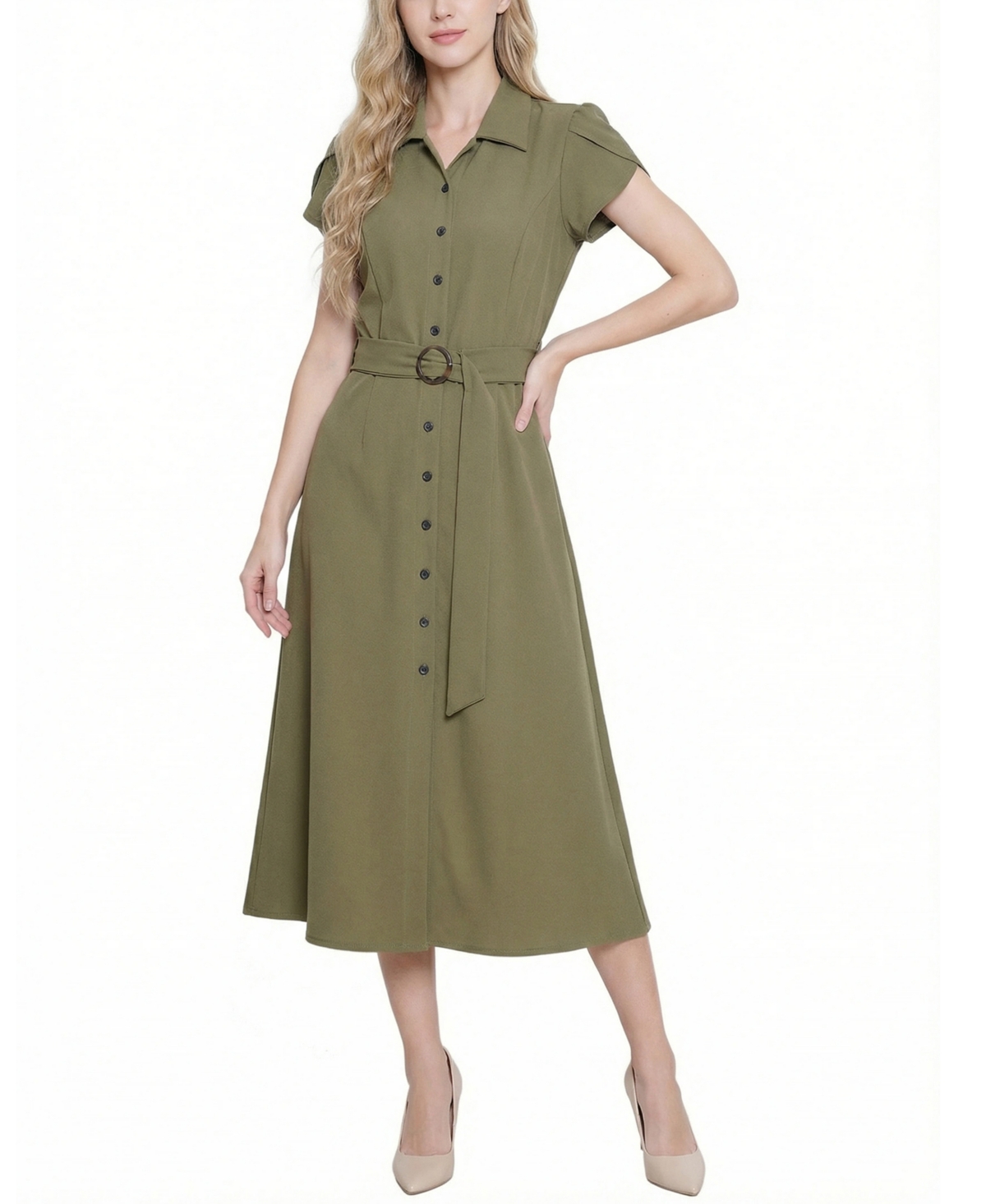 Click here for Ny Collection Petite Midi Petal Sleeve Dress - Bur... prices