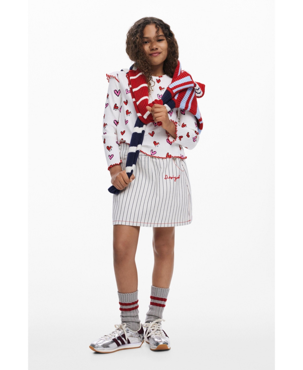Click here for Desigual Girls Girlss Short striped skirt - White prices