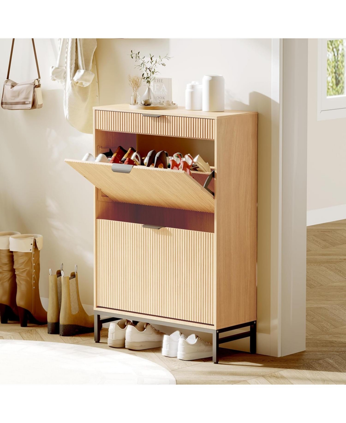 Click here for Goamon Modern White Fluted Shoe Storage Cabinet wi... prices