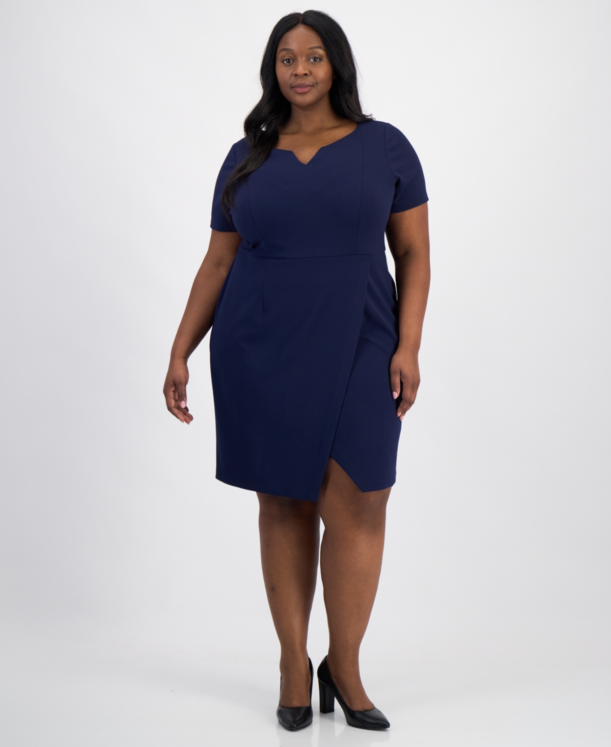 Click here for Connected Plus Size Scuba Crepe Notch-Neck Wrap Dr... prices