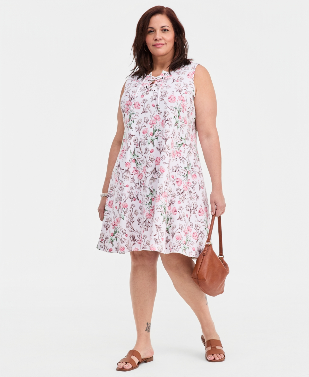 Click here for Style & Co Plus Size Floral-Print Lace-Up Dress  M... prices
