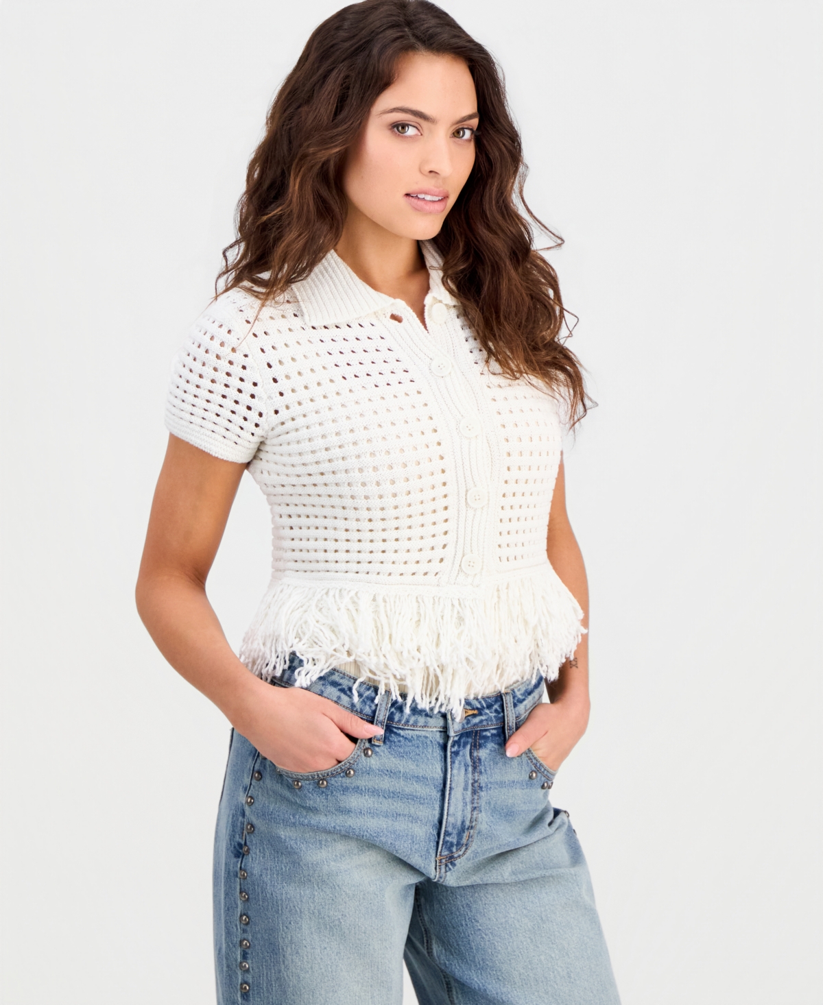 Click here for And Now This Petite Short-Sleeve Johnny-Collar Fri... prices