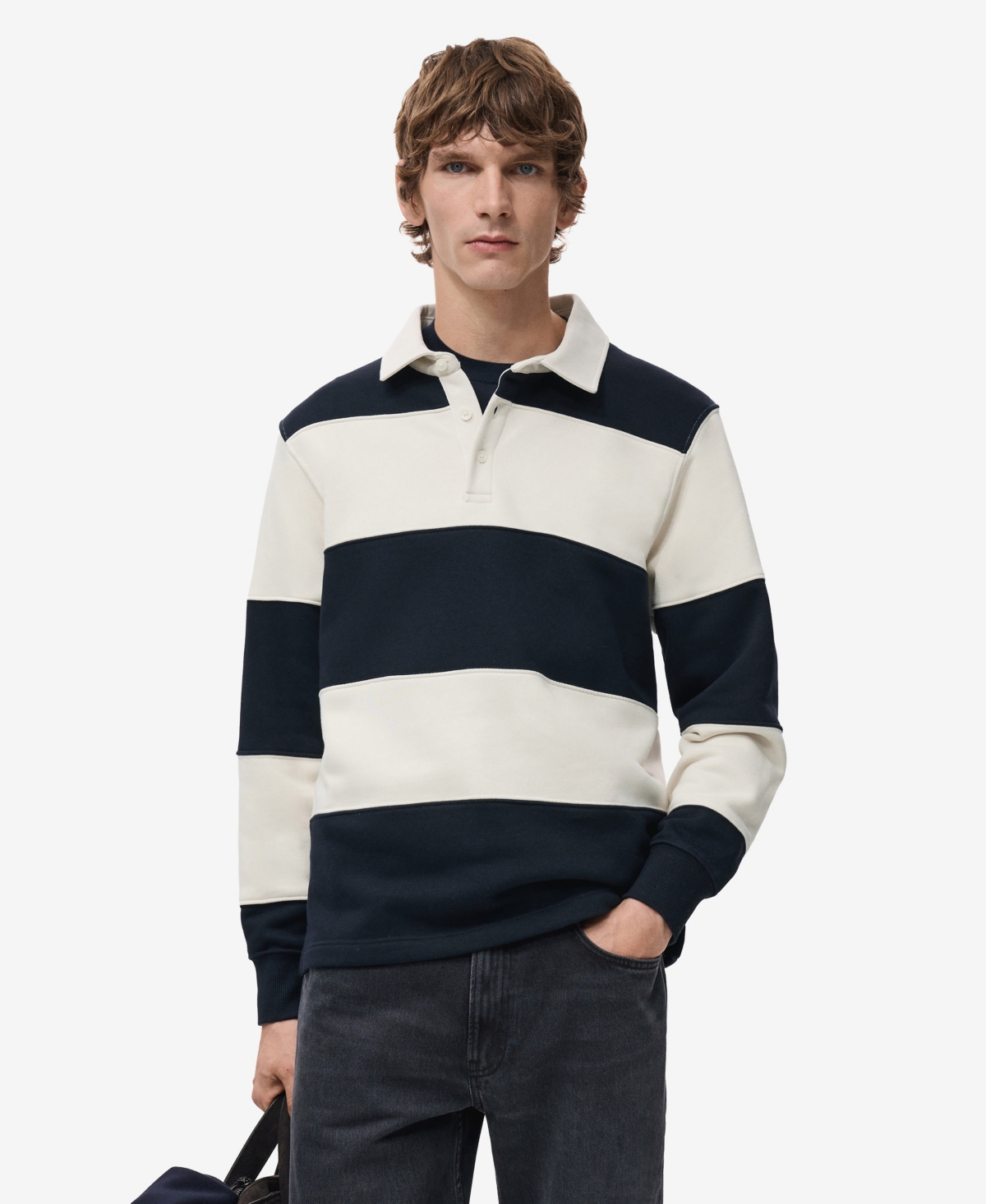 Click here for Mango Mens Striped Polo Sweatshirt - Navy prices