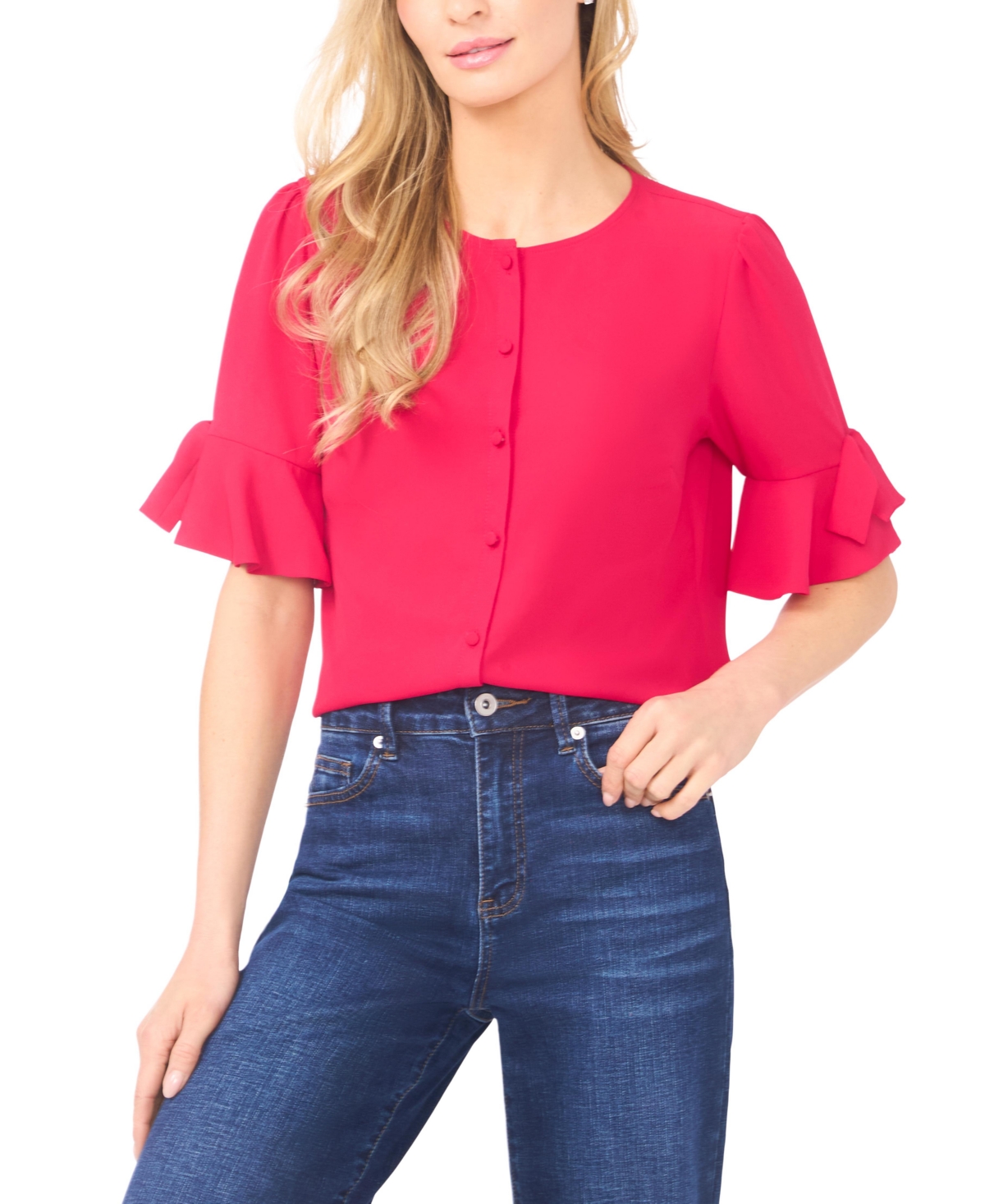 Click here for CeCe Womens Flounce Sleeve Crewneck Top - Rose Cer... prices