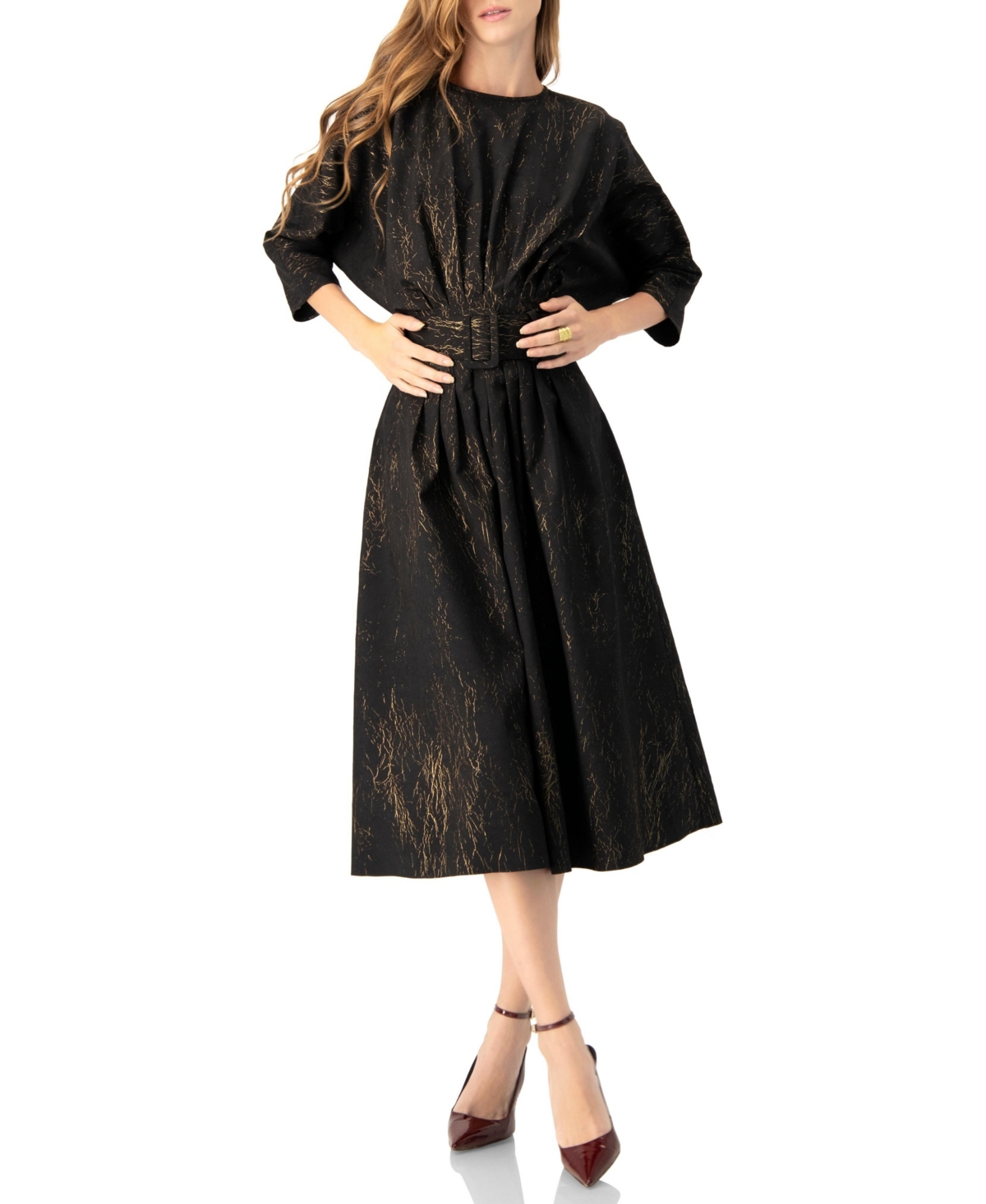 Click here for Ivonne Womens Midi Dress with Belt - Black prices