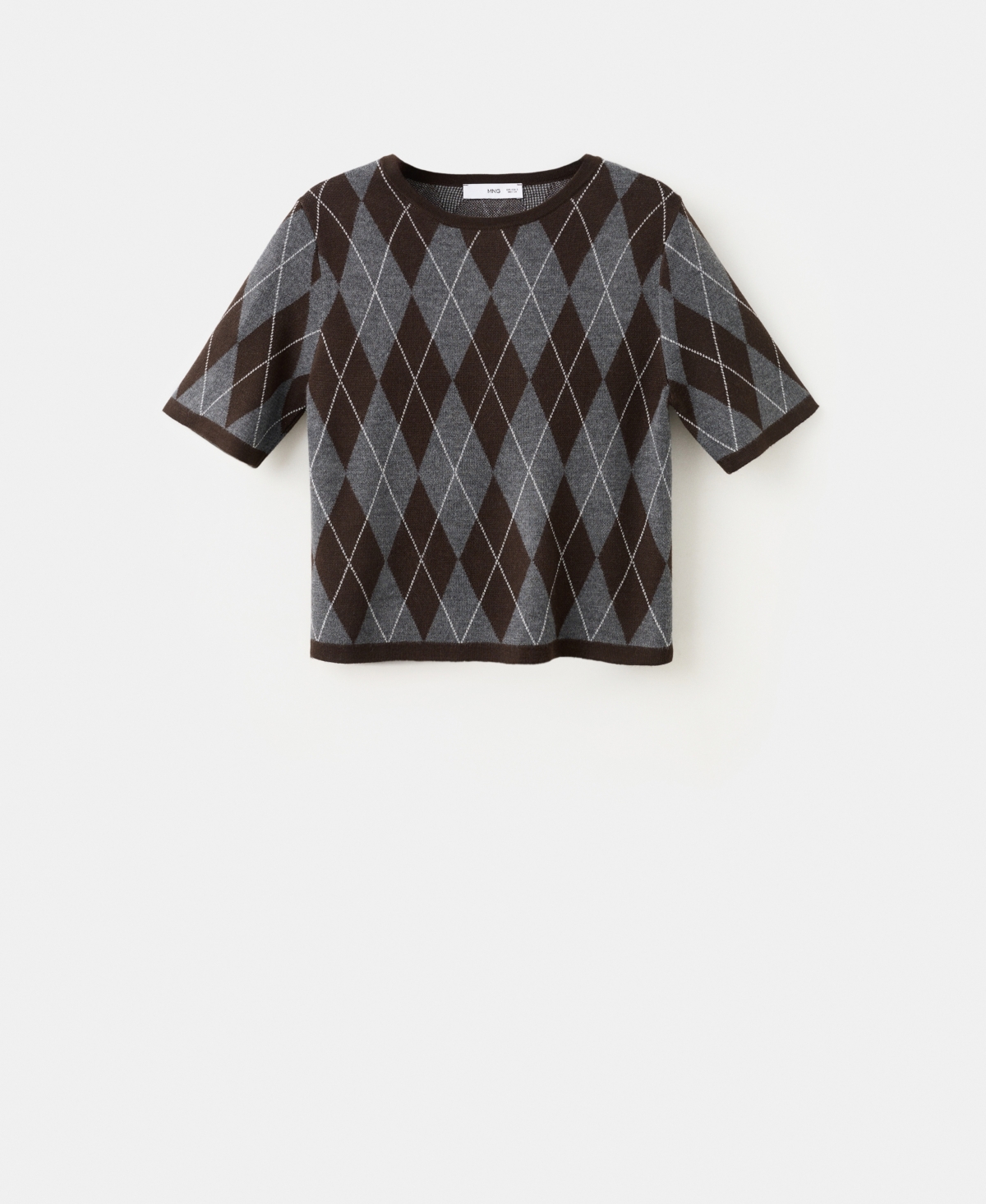 Click here for Mango Womens Short-Sleeved Argyle Sweater - Gray prices