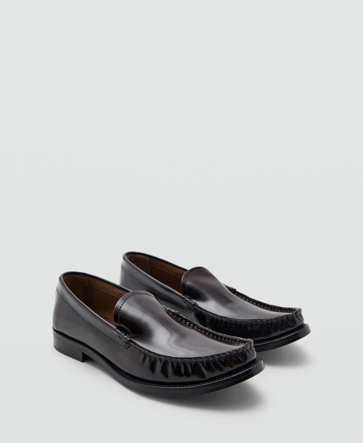 Click here for Mango Womens Gathered Leather Moccasin - Chocolate prices