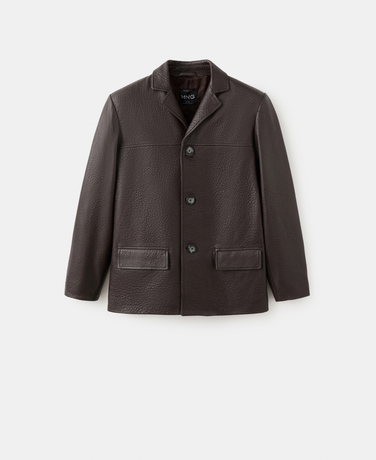 Click here for Mango Womens Buttons Leather Jacket - Brown prices