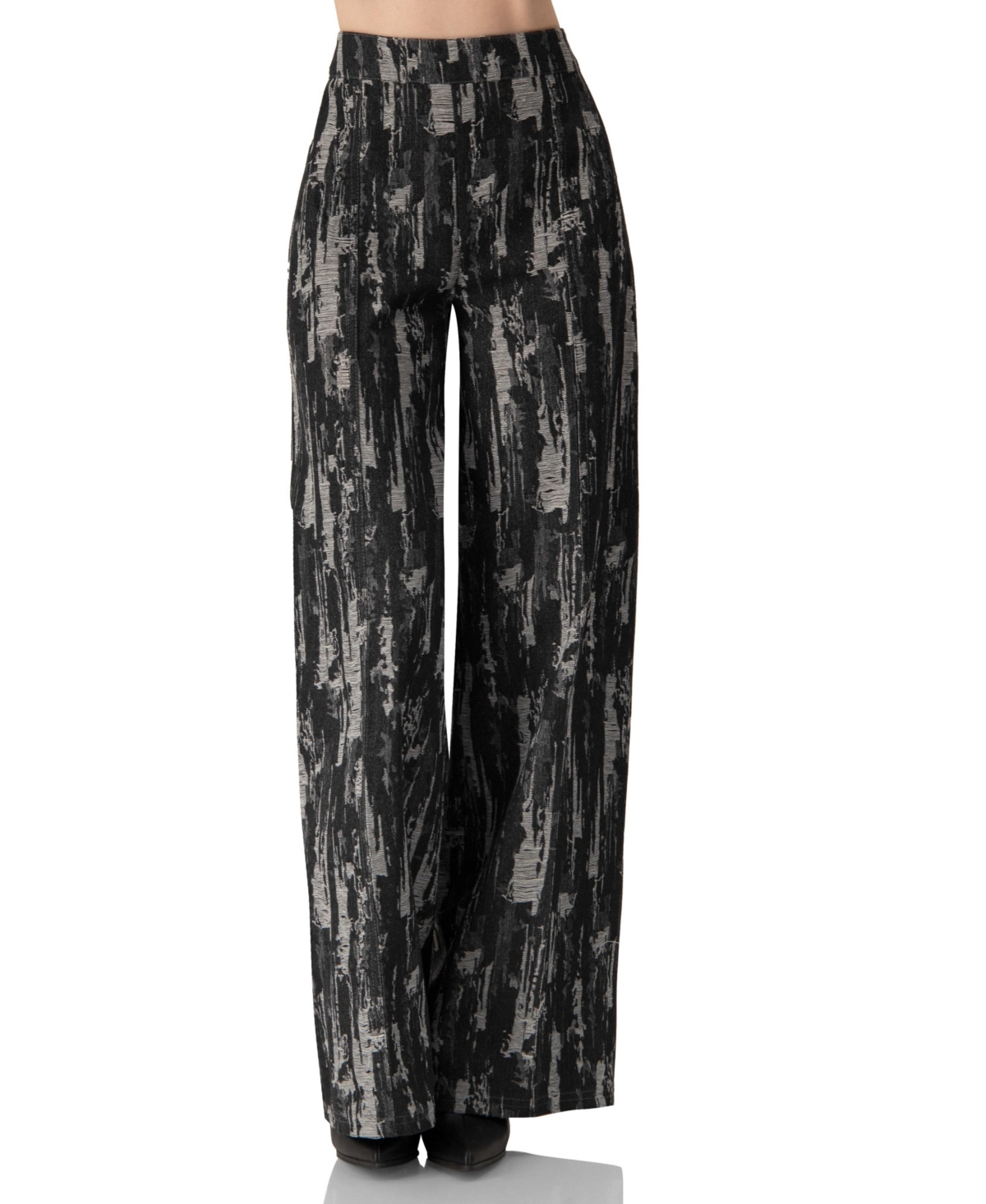 Click here for Ivonne Womens Abstract Print Wide-Leg Jeans - Blac... prices