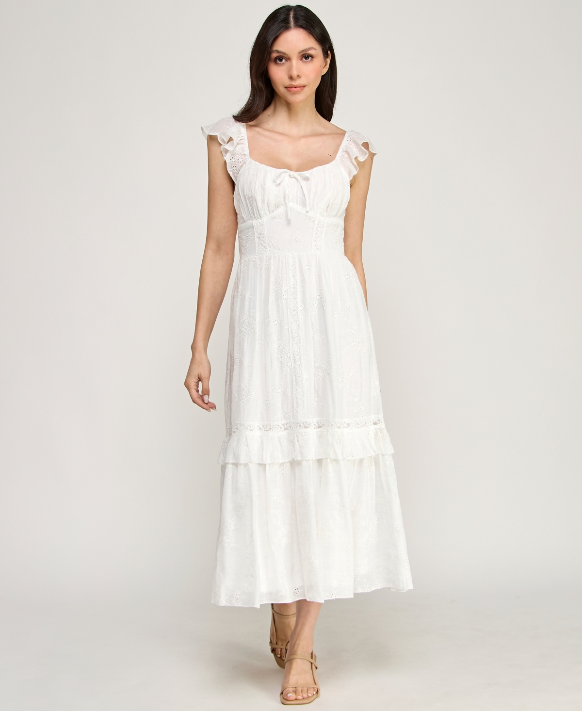 Click here for Row A Womens Flutter Sleeve Embroidered Midi Dress... prices