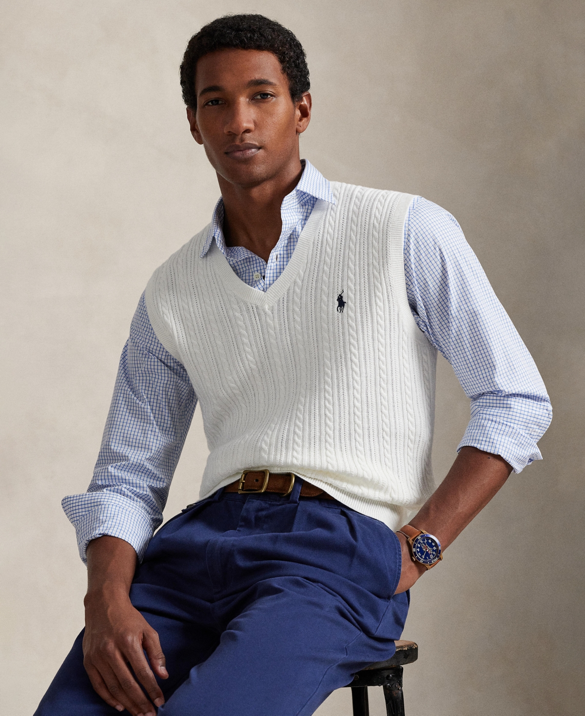 Click here for Polo Ralph Lauren Mens Cable-Knit Sweater Vest - D... prices
