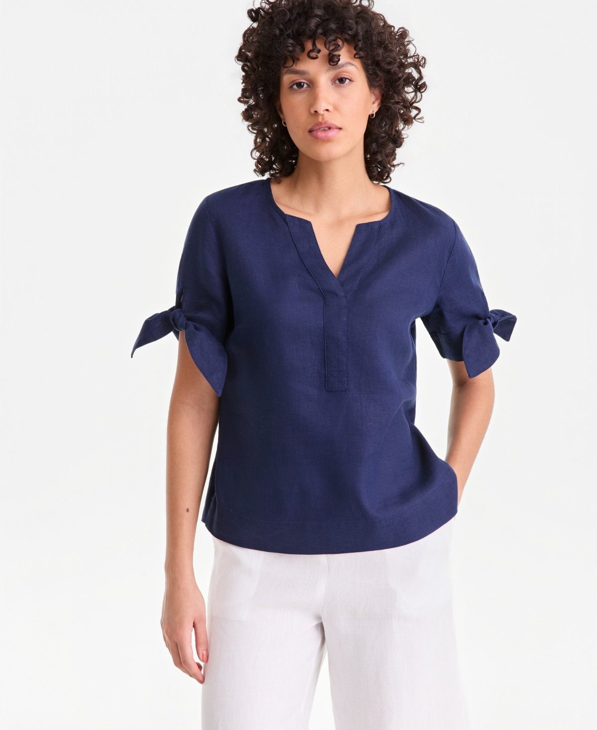 Click here for Charter Club Womens 100 Linen Split-Neck Tie-Cuff... prices