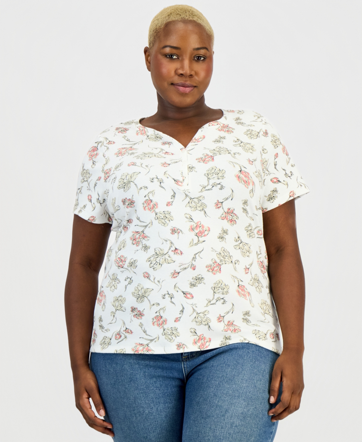 Click here for Style & Co Plus Size Printed Short-Sleeve Henley T... prices