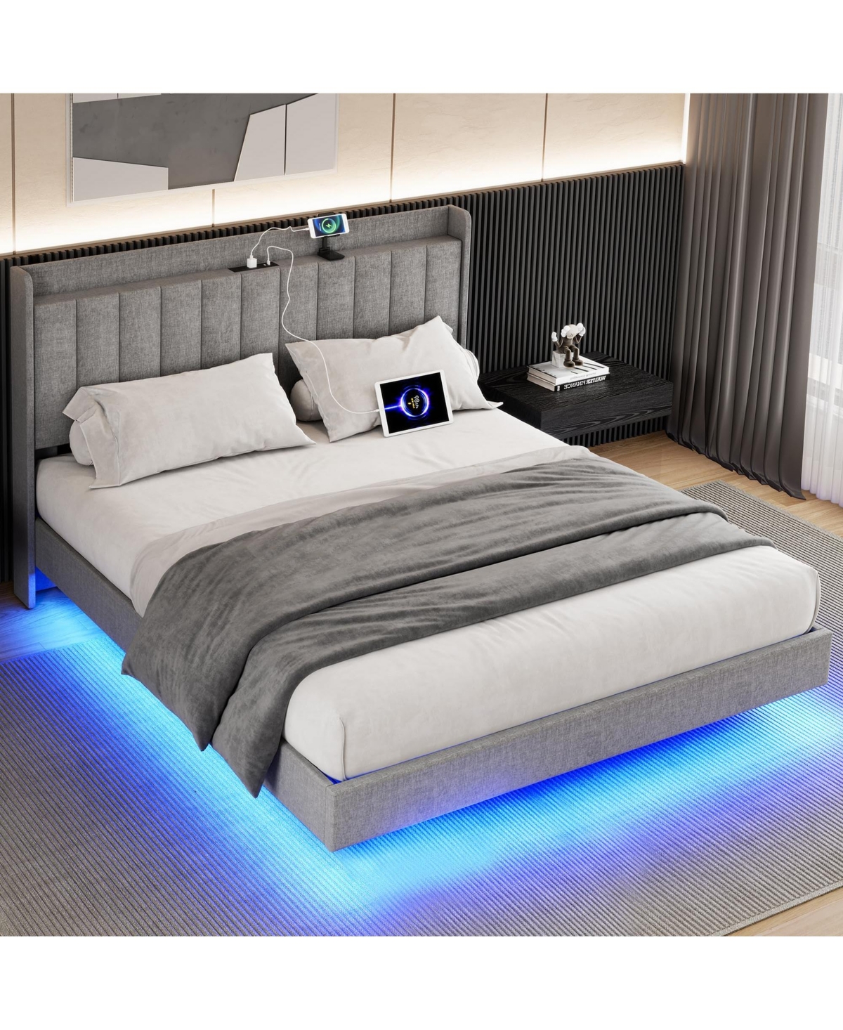 Click here for gaomon Queen Floating Bed Frame with Led Lights  U... prices