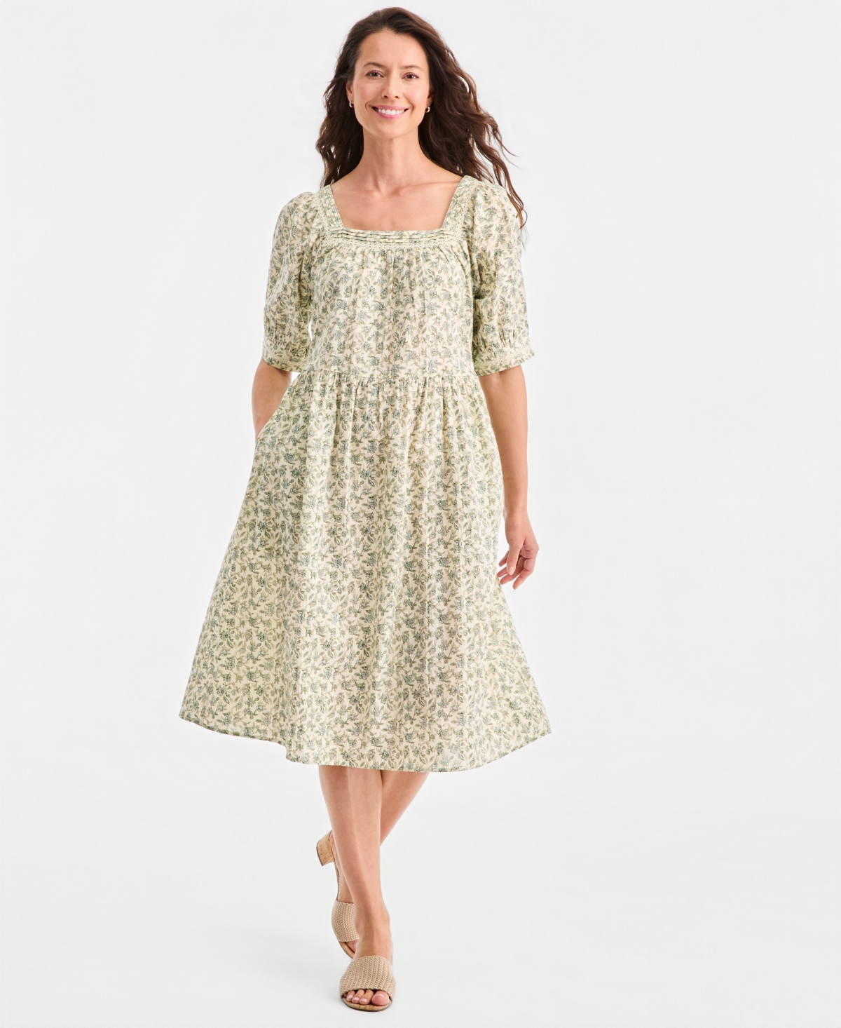 Click here for Style & Co Womens Printed Square-Neck Midi Dress... prices