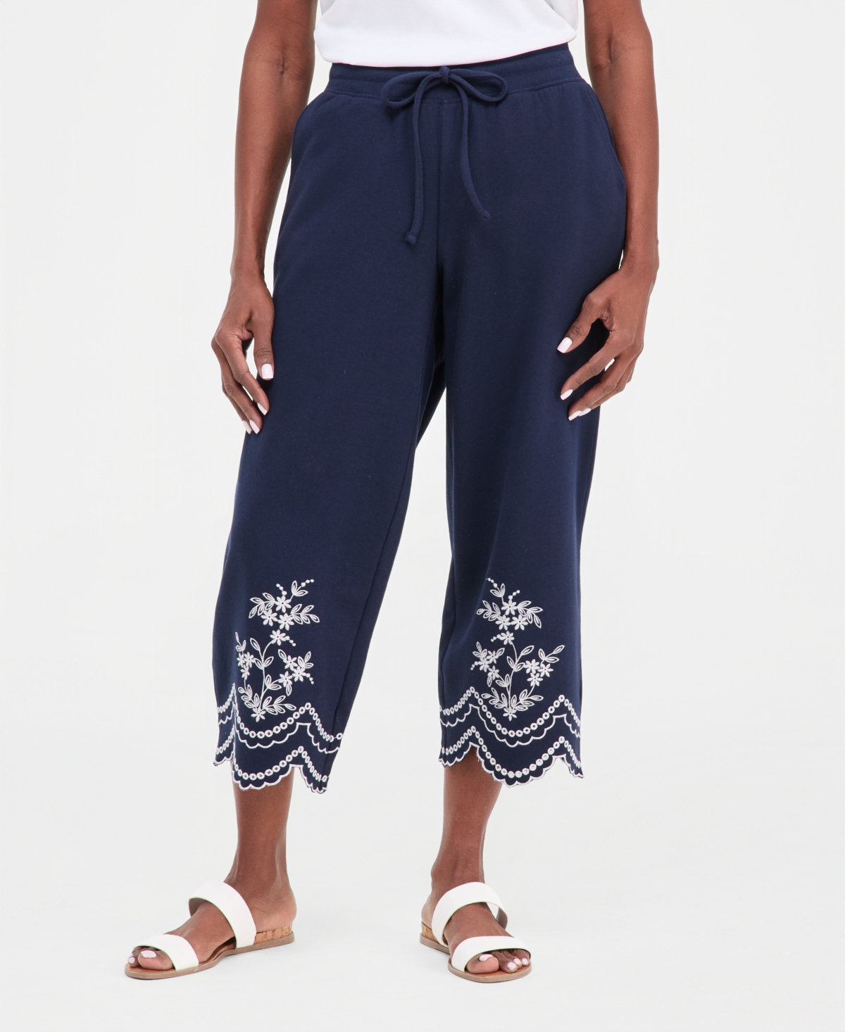 Click here for Style & Co Petite Trim Eyelet Wide-Leg Knit Pants... prices