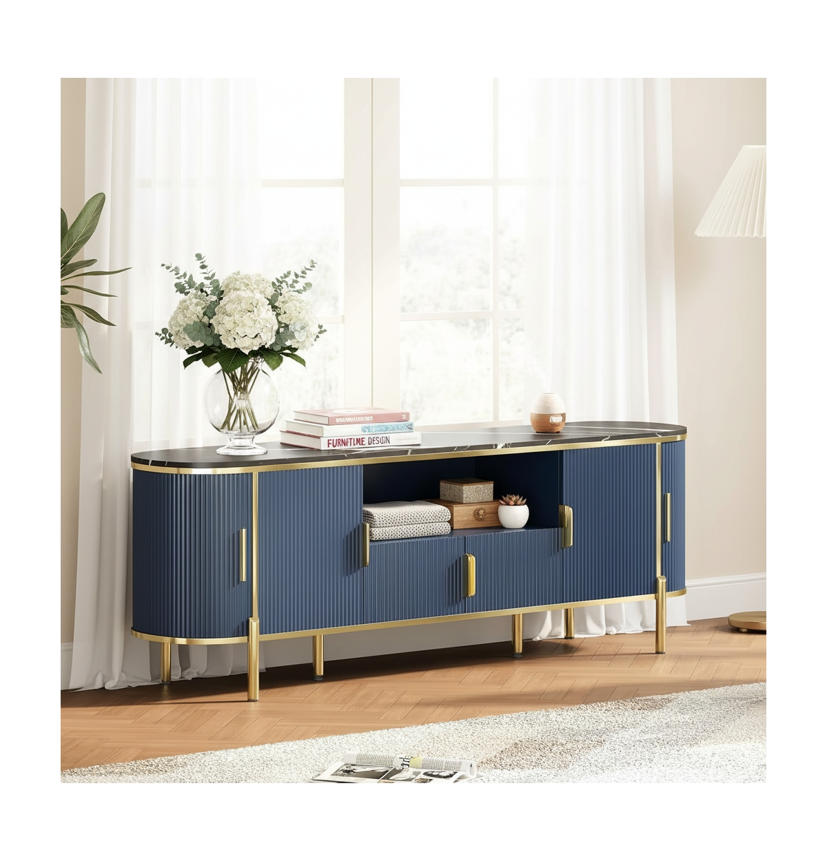 Click here for Gaomon Fluted Tv Stand with Faux Marble Top  Elega... prices