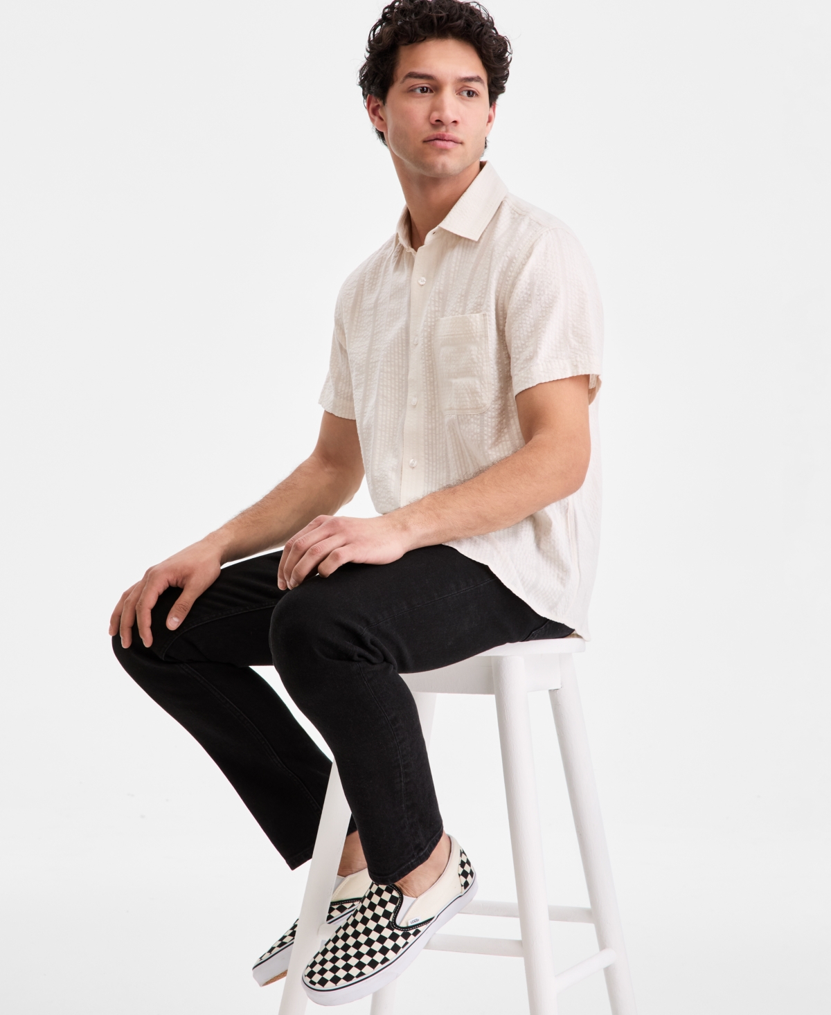 Click here for Sun + Stone Mens Textured-Stripe Short-Sleeve Shir... prices