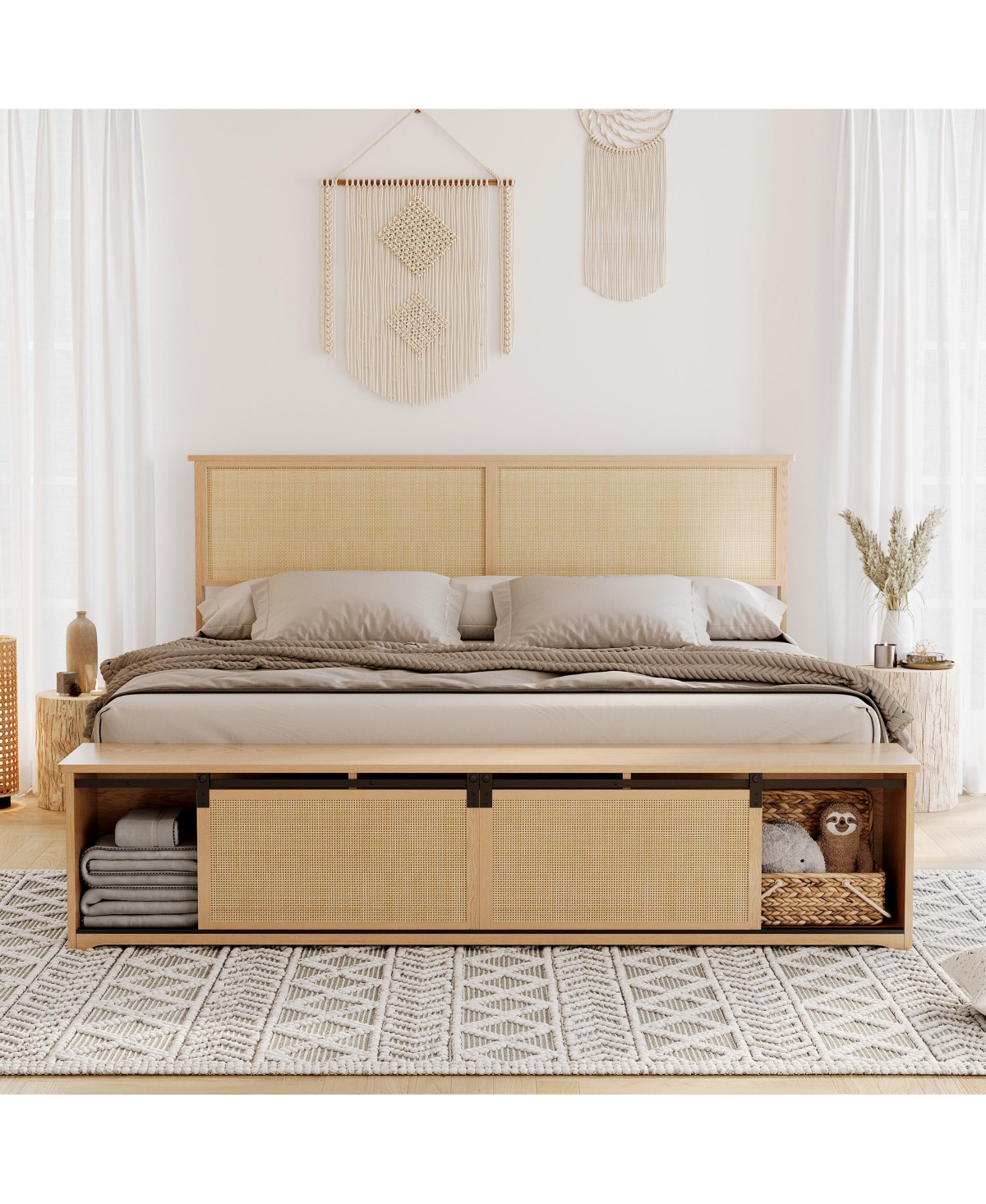 Click here for gaomon King Platform Bed Frame with Rattan Headboa... prices