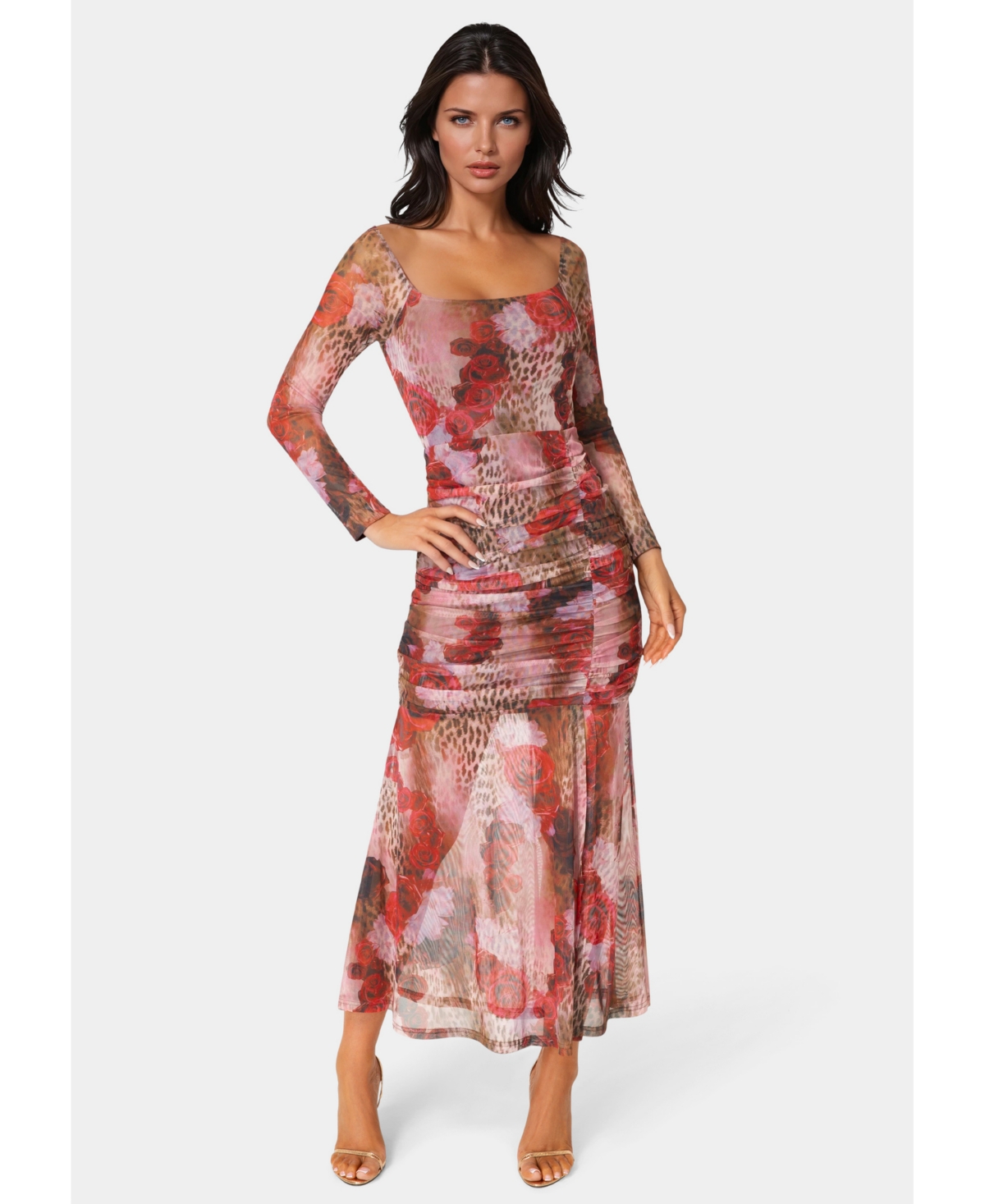 Click here for Bebe Womens Mesh Open Back Midi Dress - Rose insti... prices