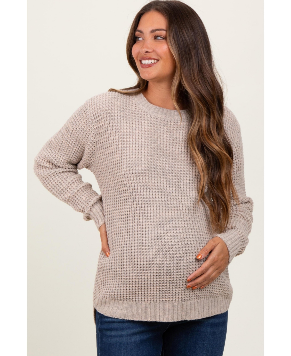 Click here for Pinkblush Maternity Ivory Waffle Knit Rounded Hem... prices