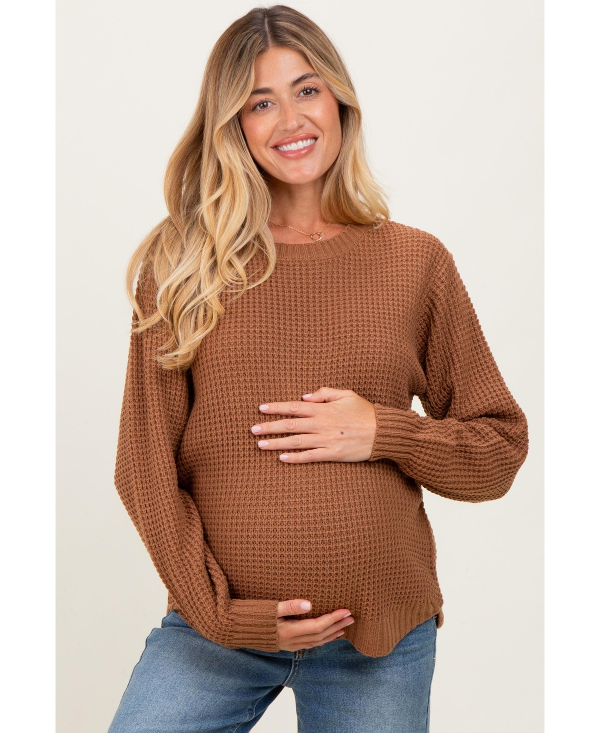 Click here for Pinkblush Maternity Ivory Waffle Knit Rounded Hem... prices