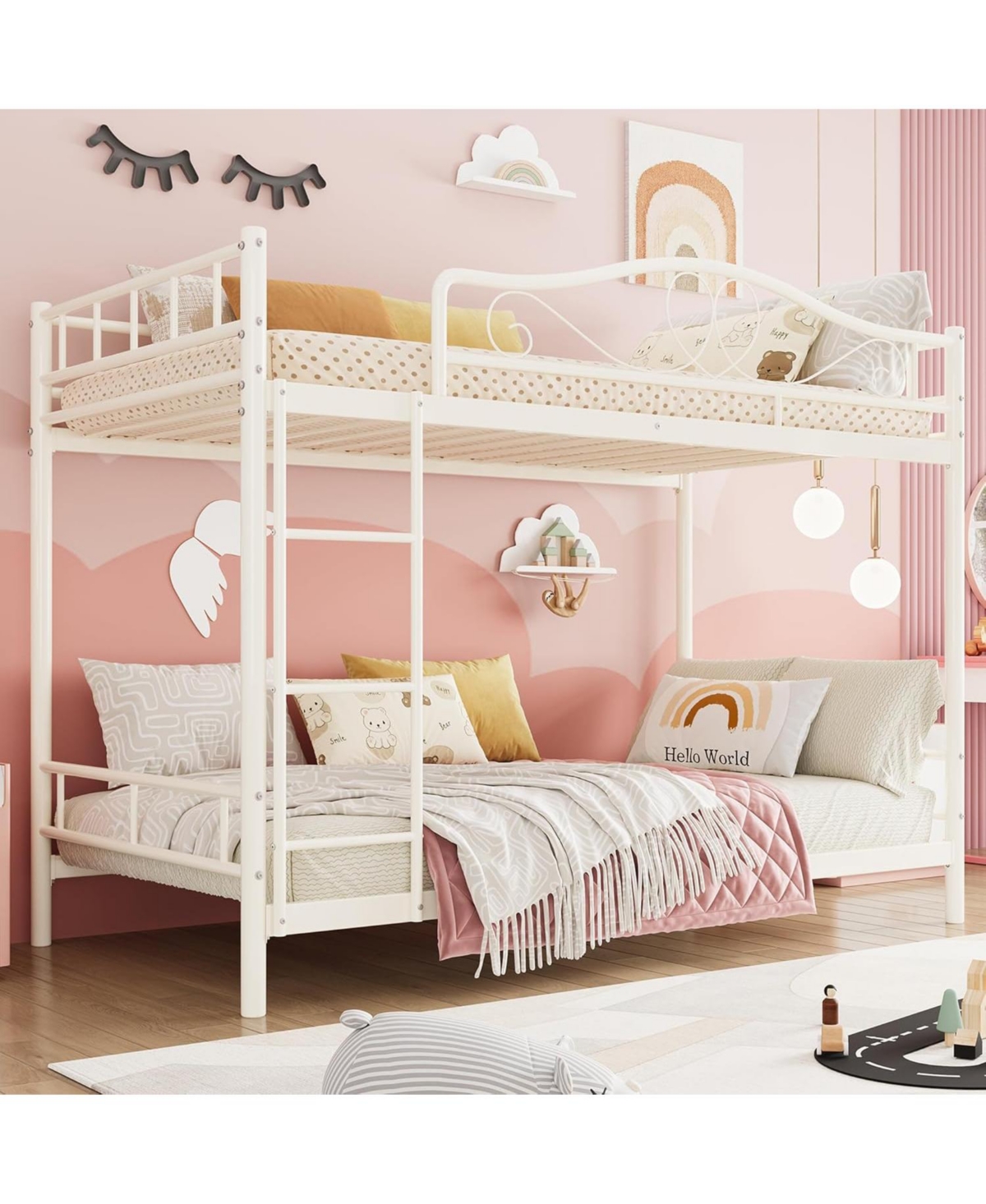 Click here for Twin Over Twin Metal Bunk Bed with Ladder & Full G... prices