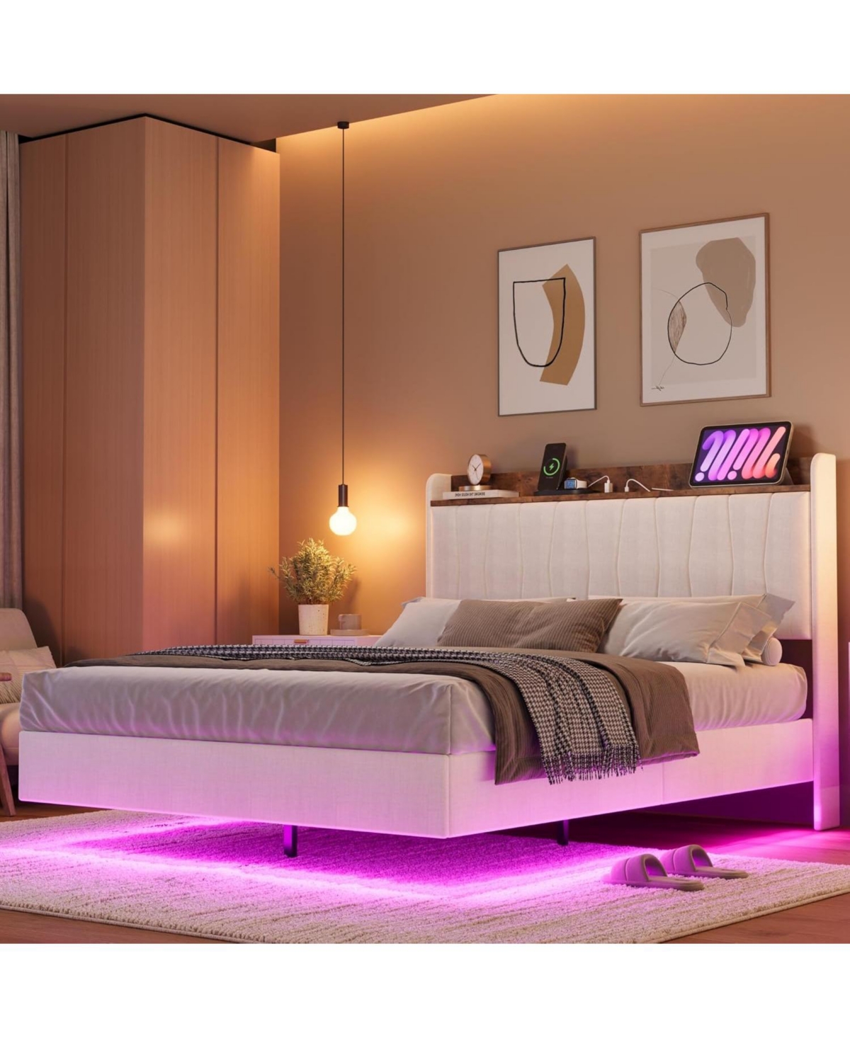 Click here for gaomon Floating Upholstered Platform Bed with Led... prices