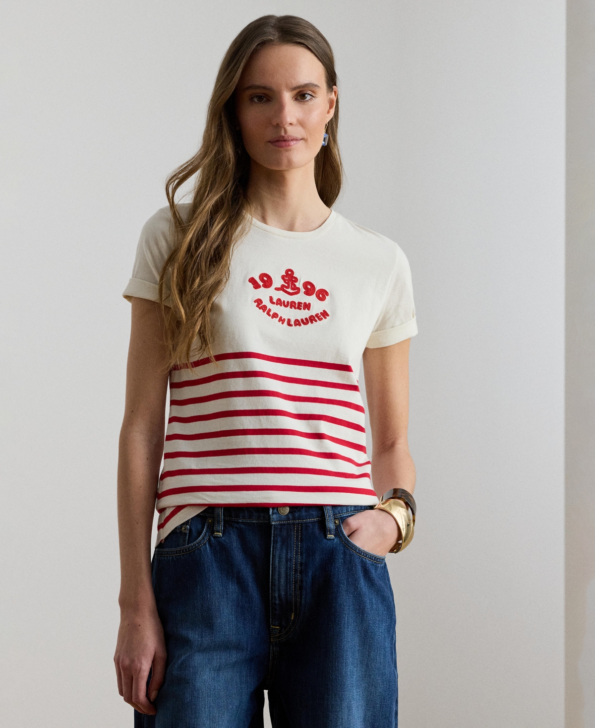 Click here for Lauren Ralph Lauren Womens Striped Embroidered Log... prices