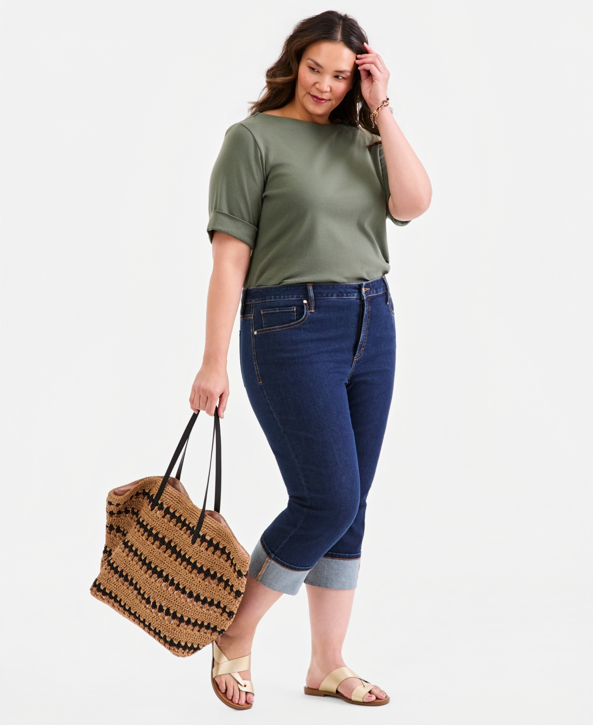 Click here for Style & Co Plus Size High-Rise High-Cuff Capri Jea... prices