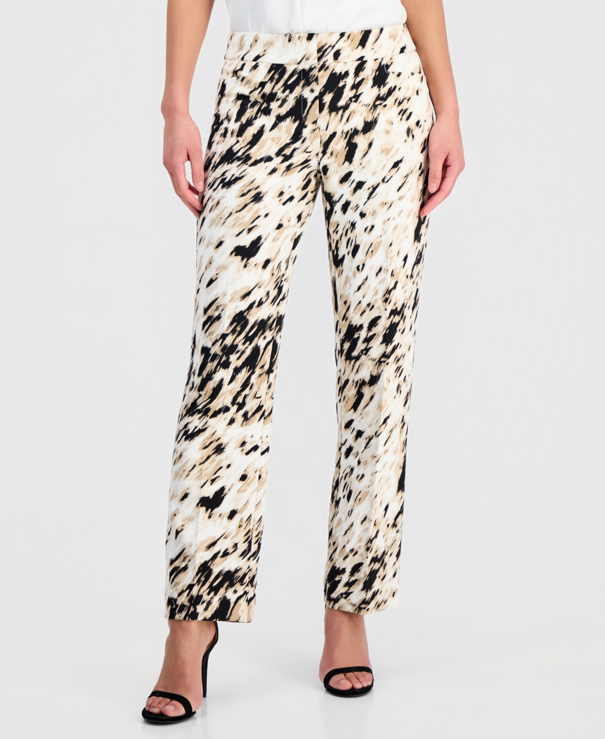 Click here for Kasper Womens Animal-Print Straight-Leg Pants - Se... prices
