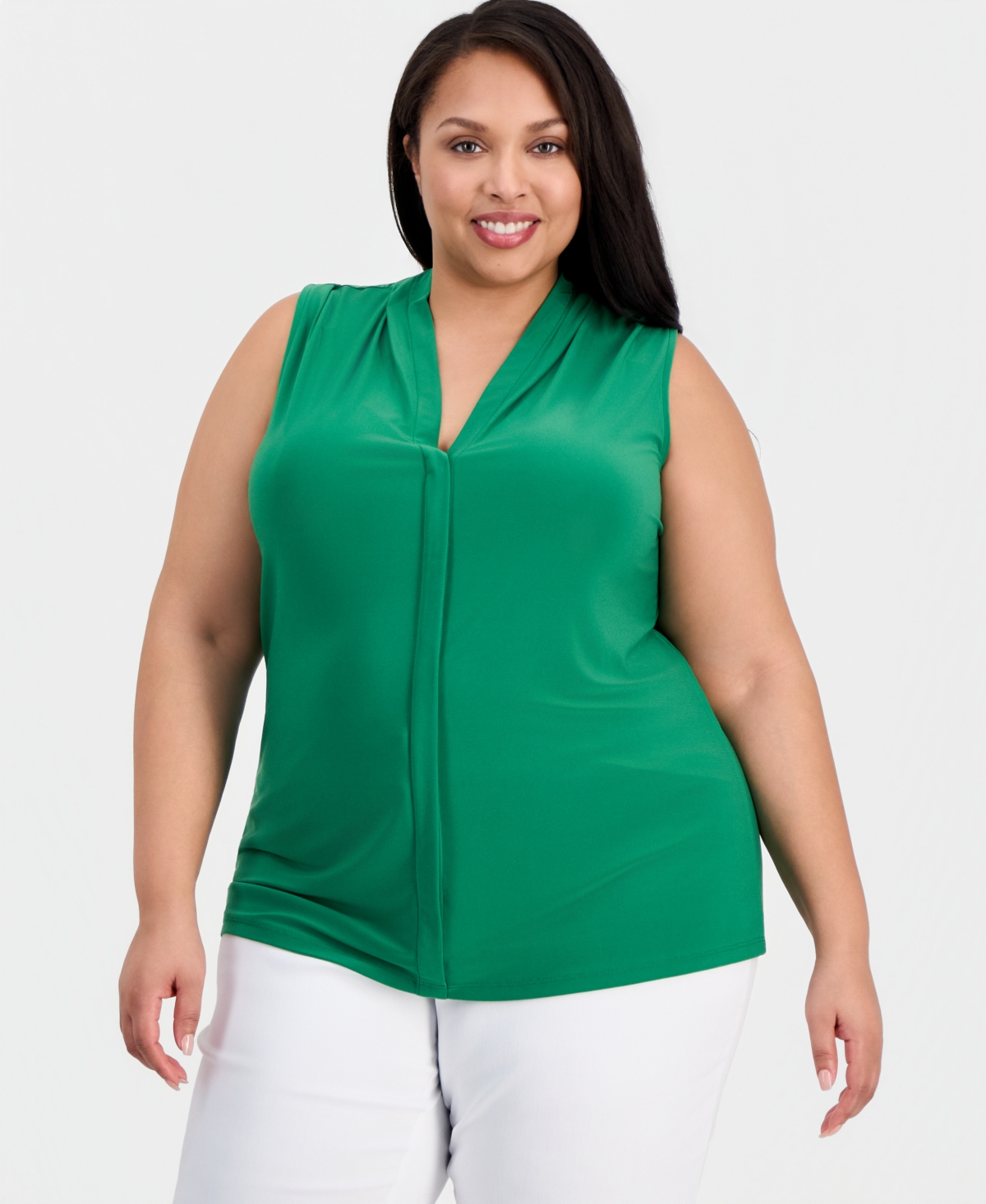 Click here for Kasper Plus Size Pleat-Neck Sleeveless Top - Lush... prices