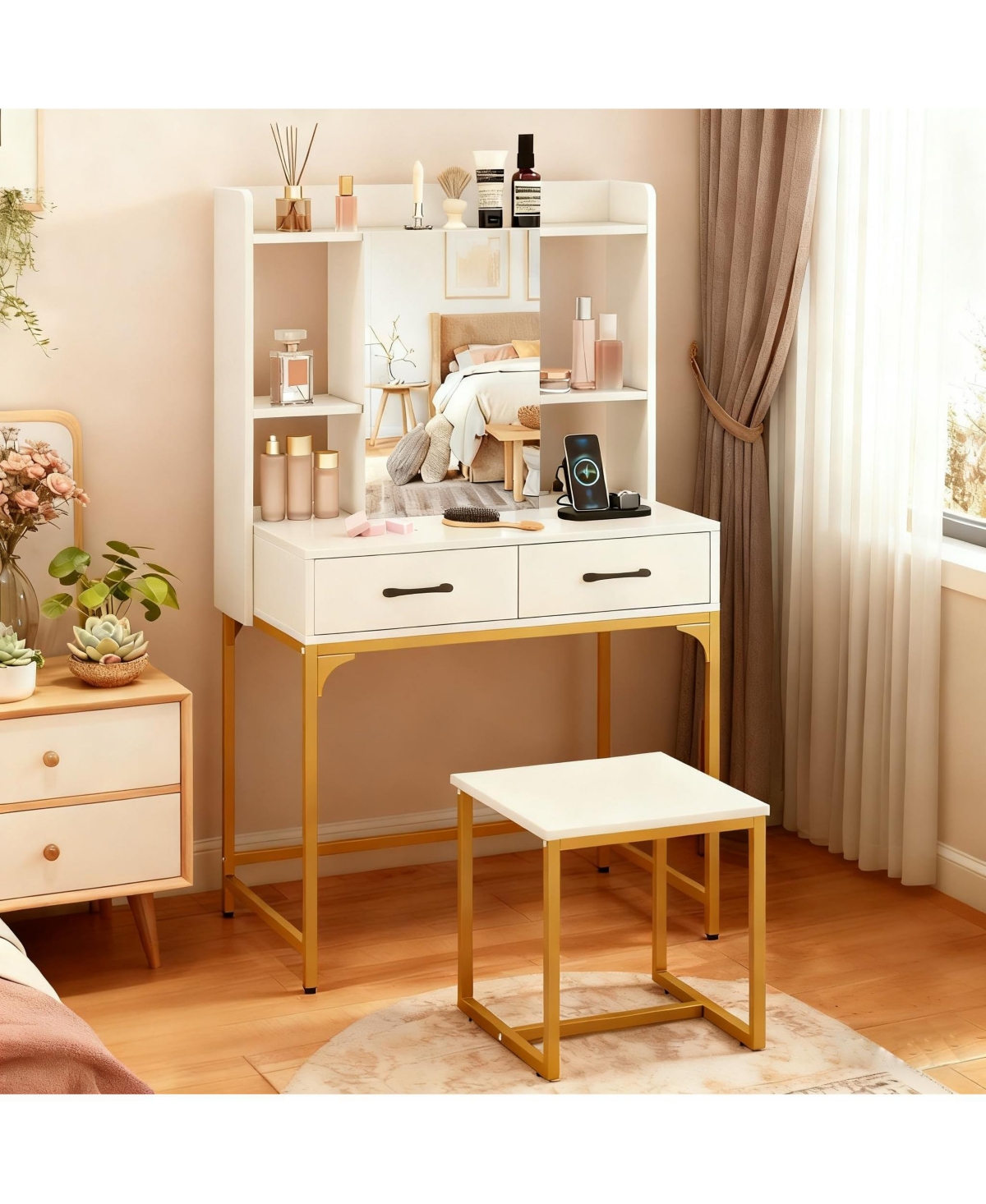 Click here for Volenca Vanity Desk with Storage Drawers and Charg... prices