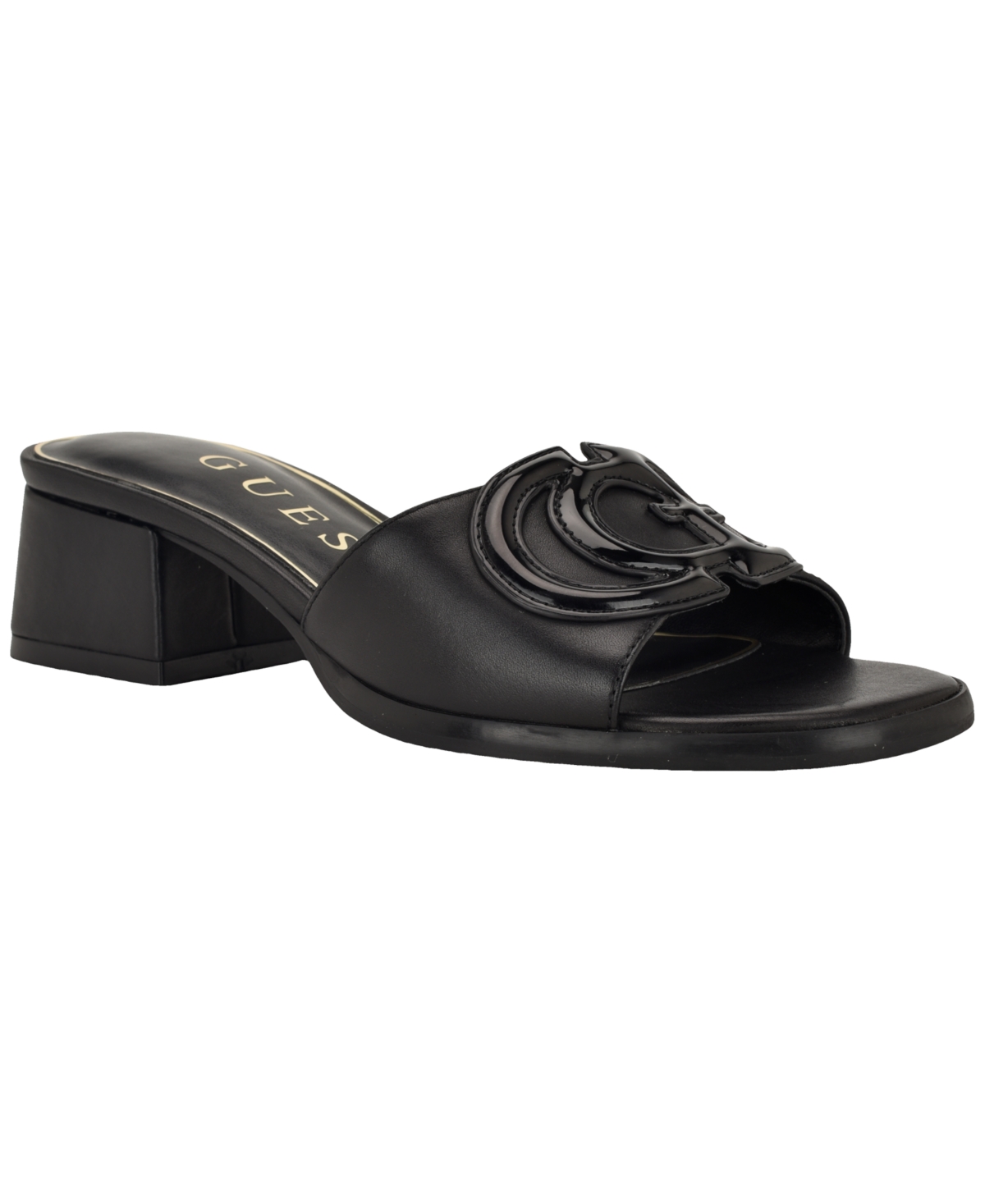 Guess Womens Cerrina Slip-On Block Heel Sandals - Black Leather