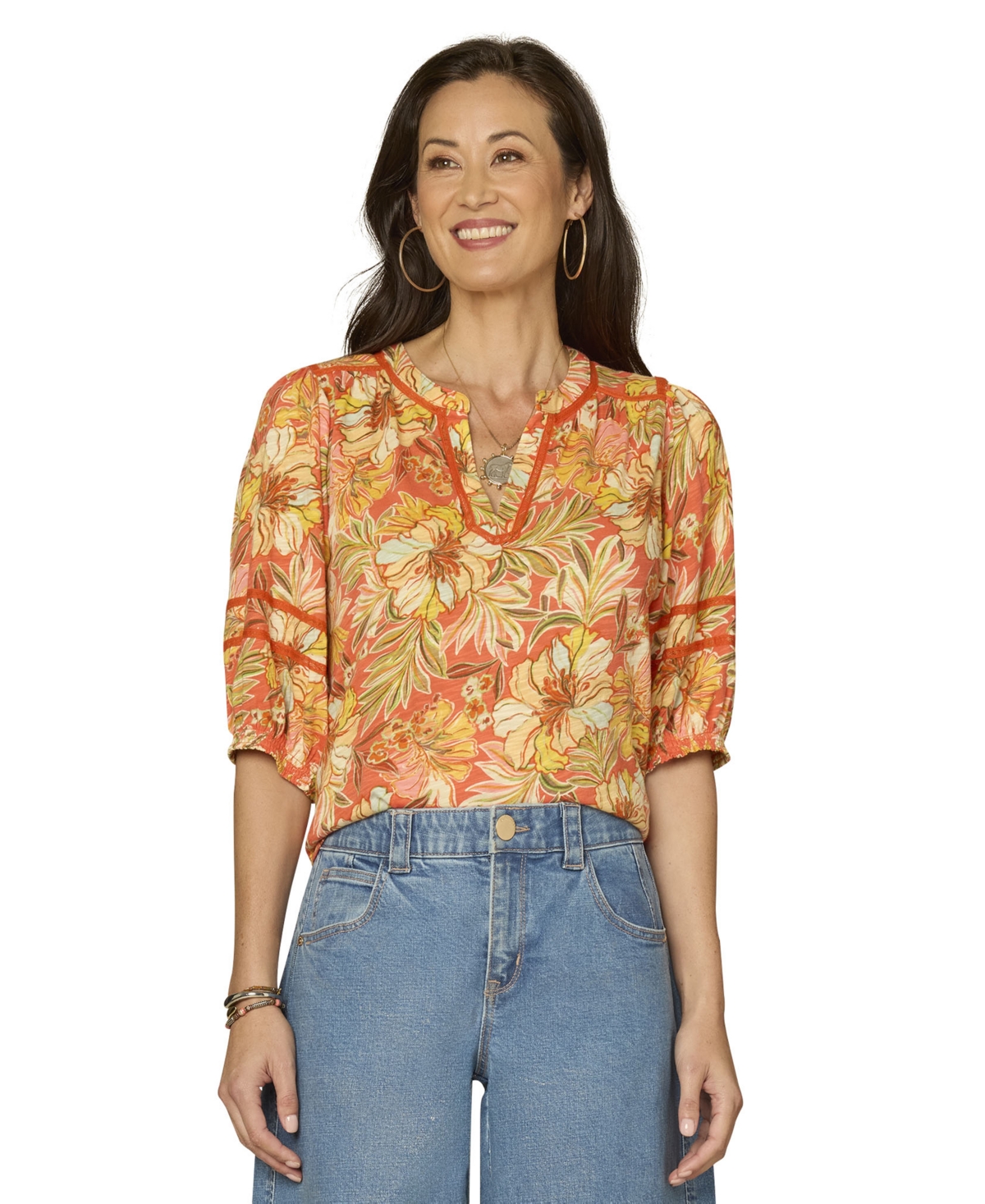 Click here for Democracy Petite Smock Mandarin Collar Neck Top -... prices