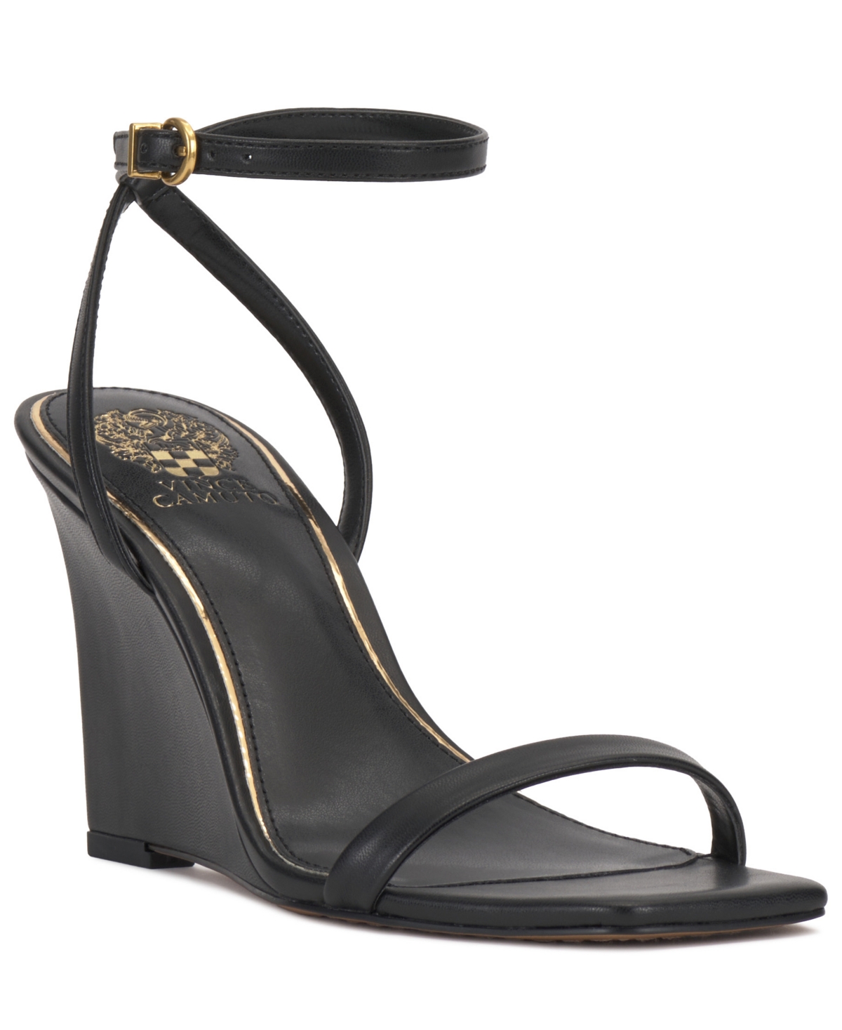 Vince Camuto Womens Ambee Square Toe Wedge Sandals - Black Leather
