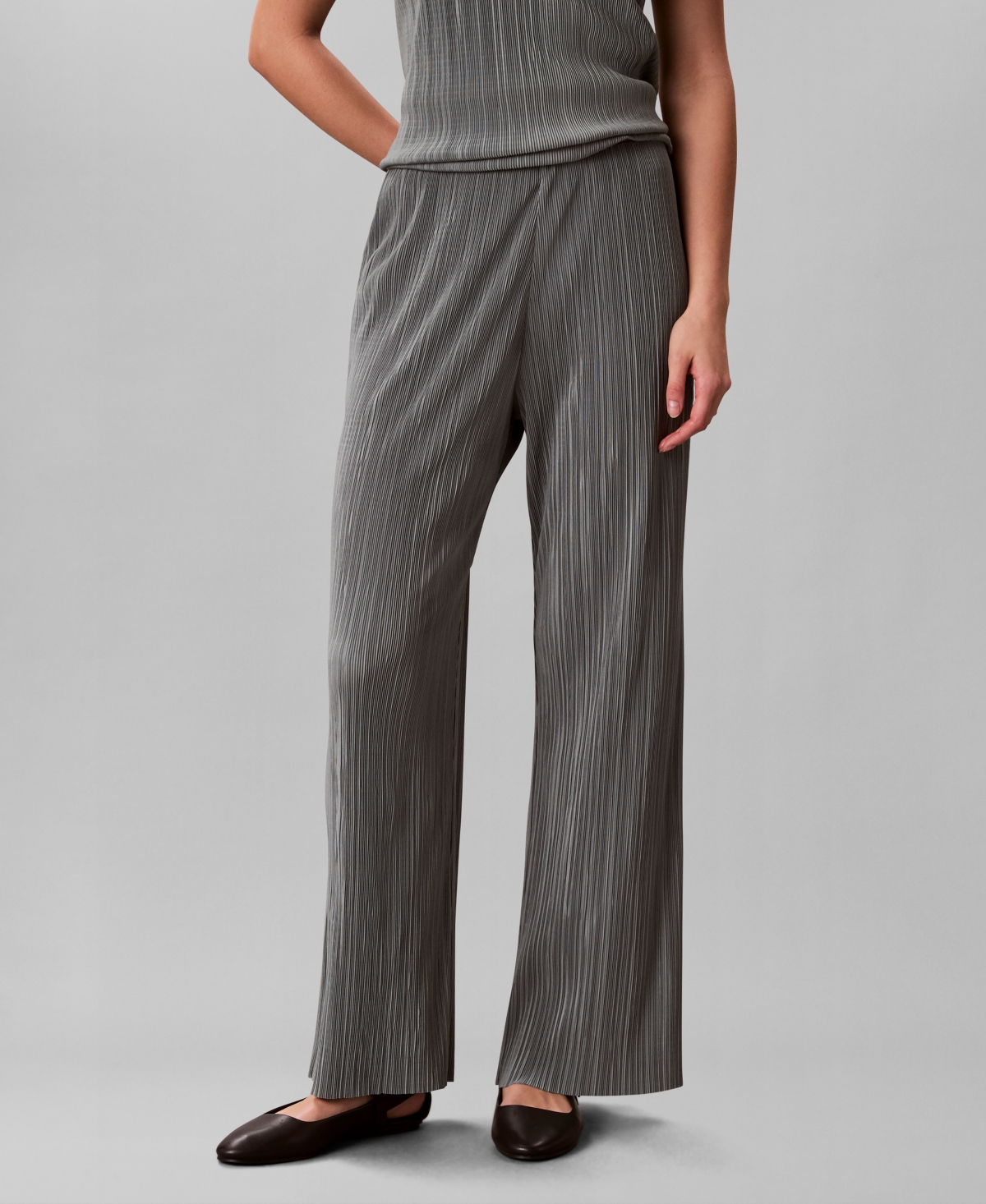 Click here for Calvin Klein Womens Plisse Pull-On Wide-Leg Pants... prices