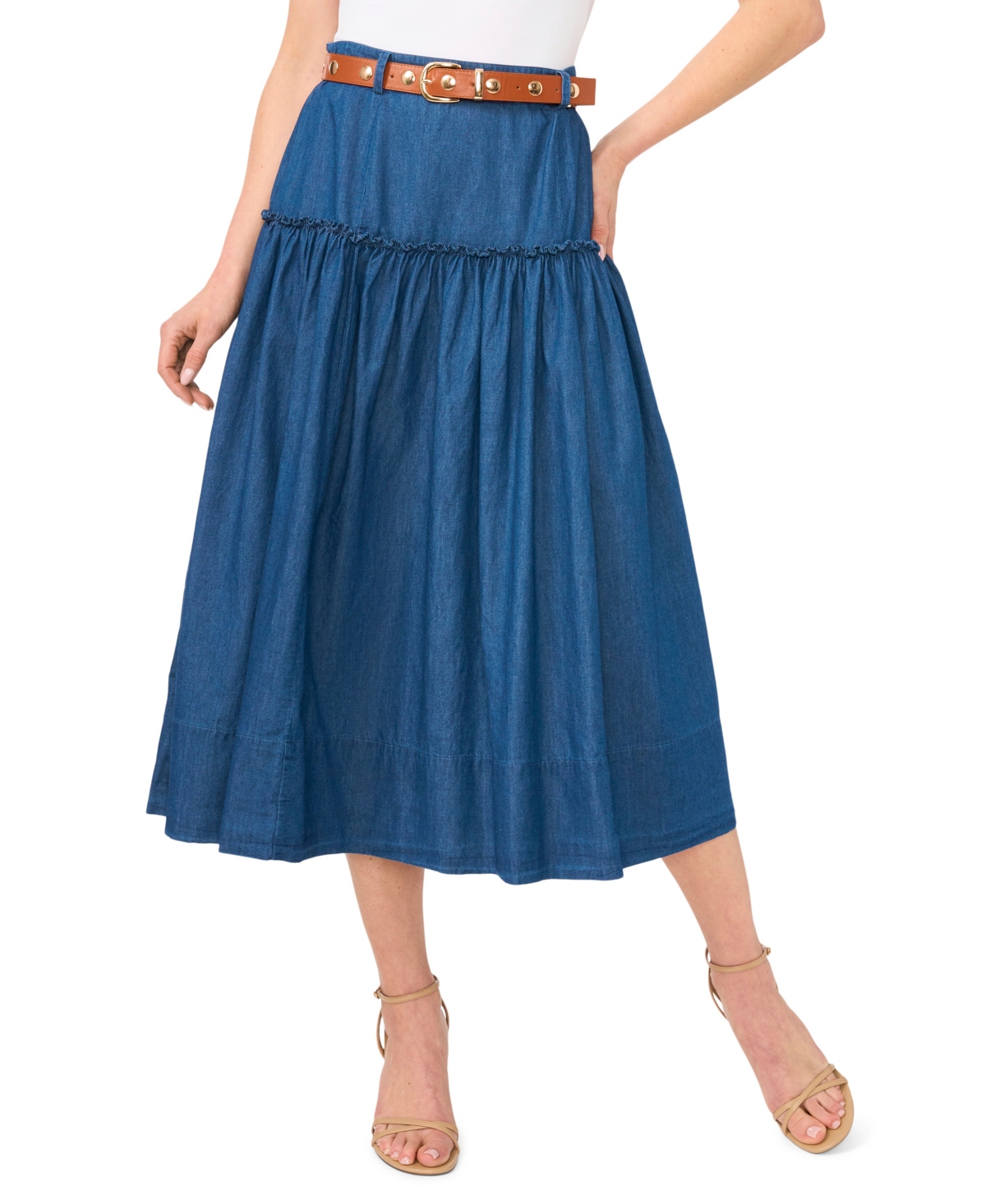 Click here for CeCe Womens Belted Denim Midi Skirt - Mid Indigo prices