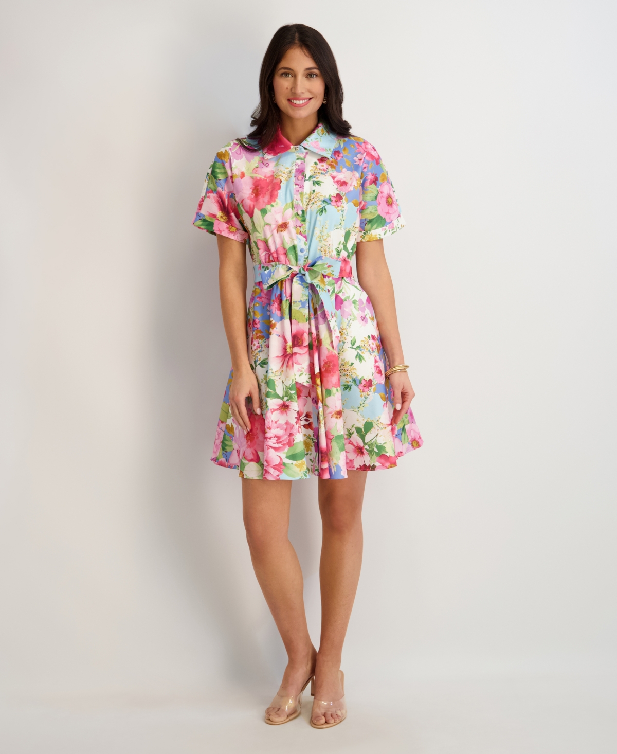 Click here for kensie Womens Printed Short-Sleeve Shirtdress - Wh... prices