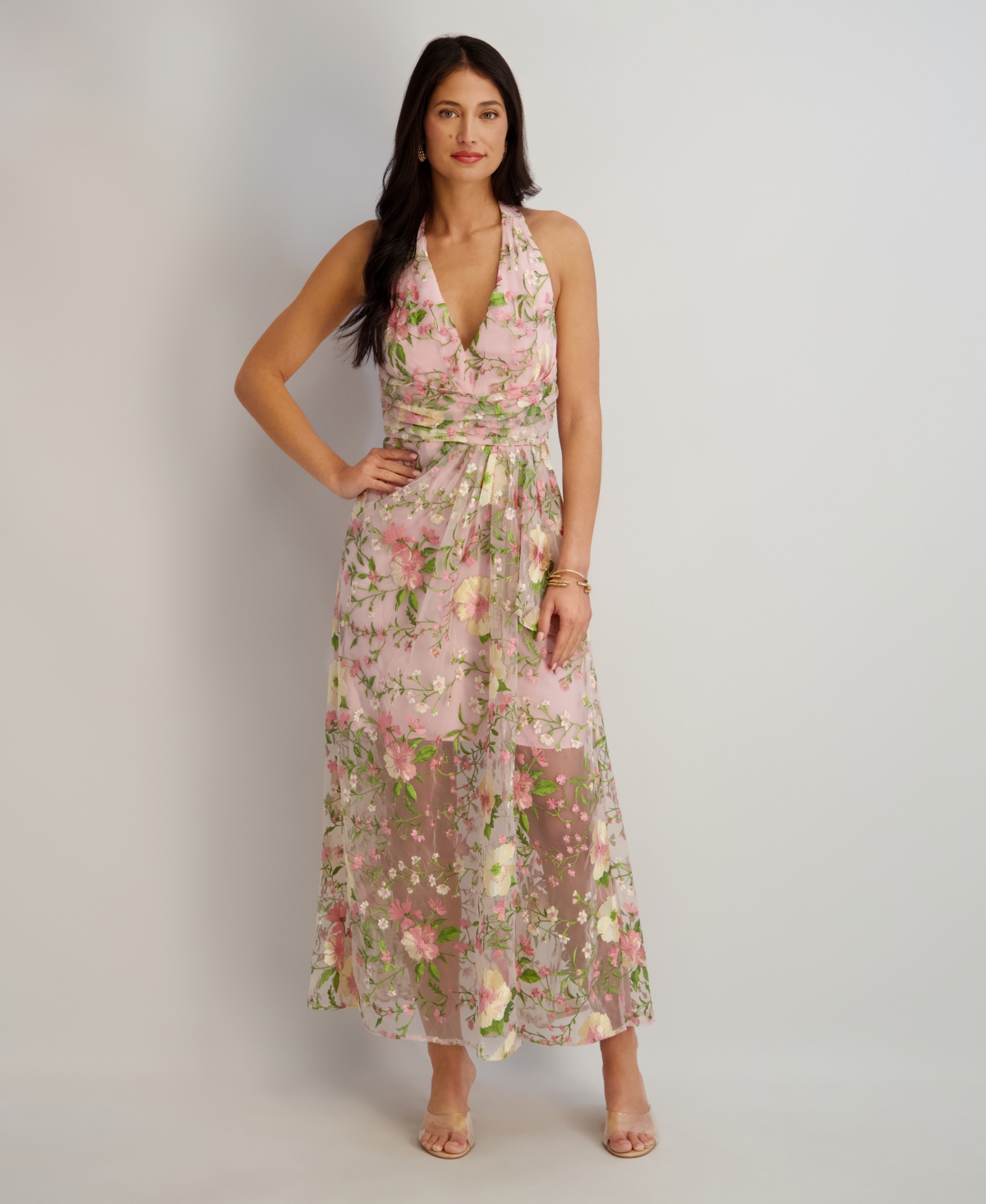 Click here for Siena Womens Embroidered V-Neck Mesh Dress - Light... prices