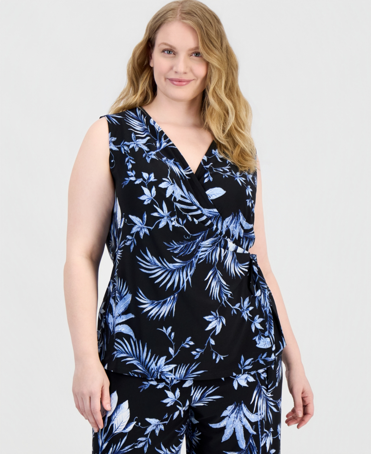 Click here for Anne Klein Plus Size V-Neck Side-Tie Wrap Top - An... prices